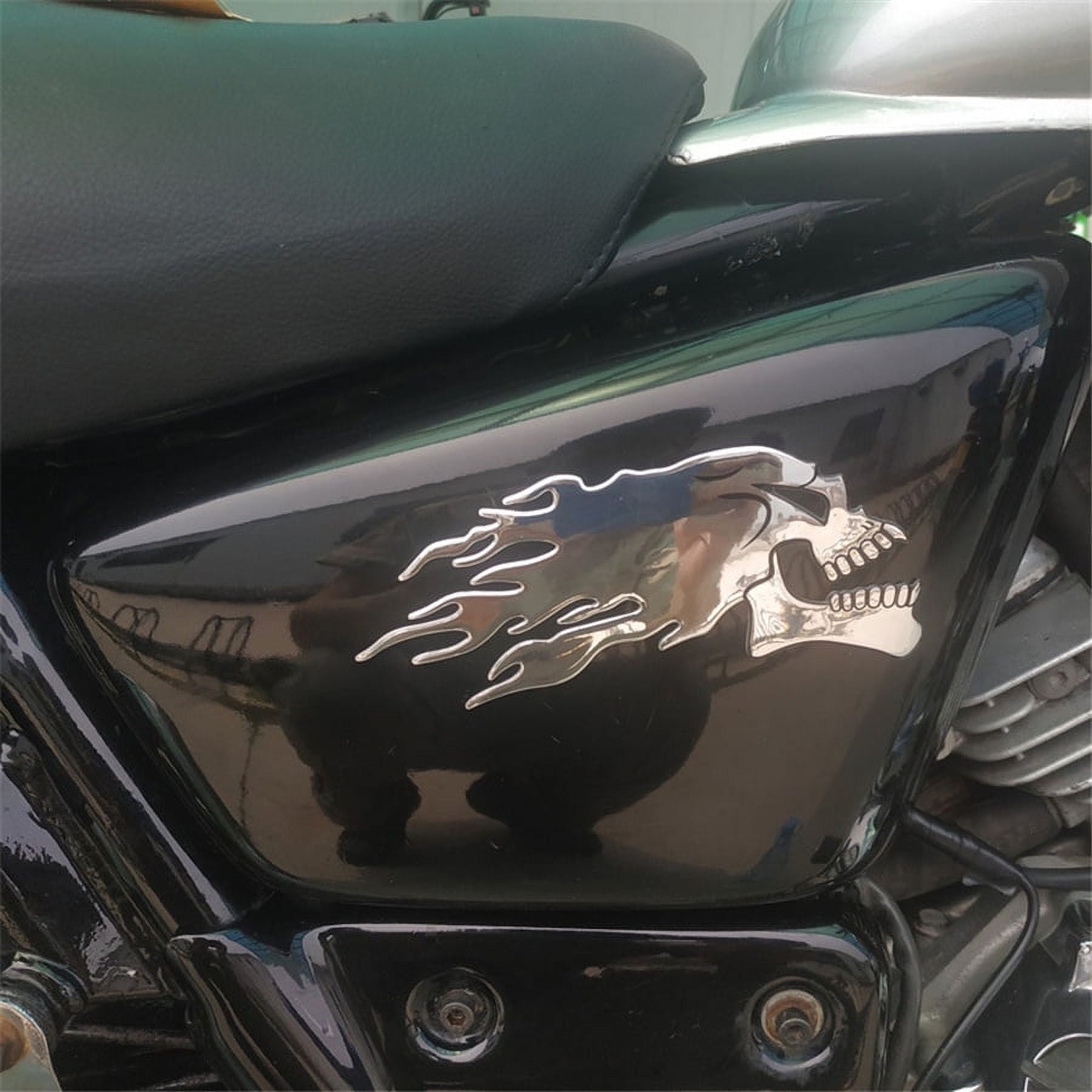 Furulu Motorcycle Accessories Gas Tank Silver Sticker & Decal Skull ...