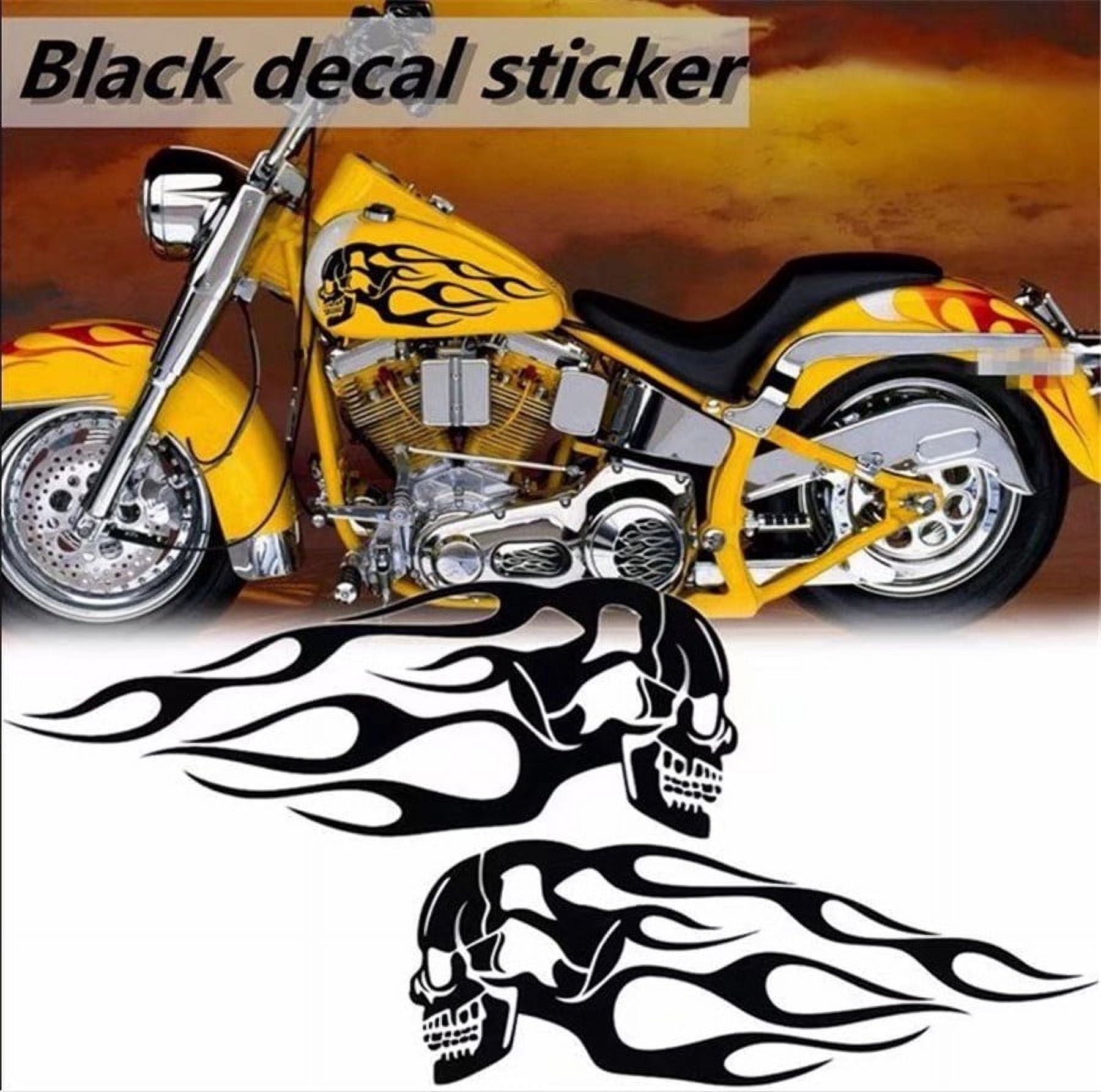 Furulu Motorcycle Gas Tank Flames skull Badge decal sticker set 13.5"x5 ...