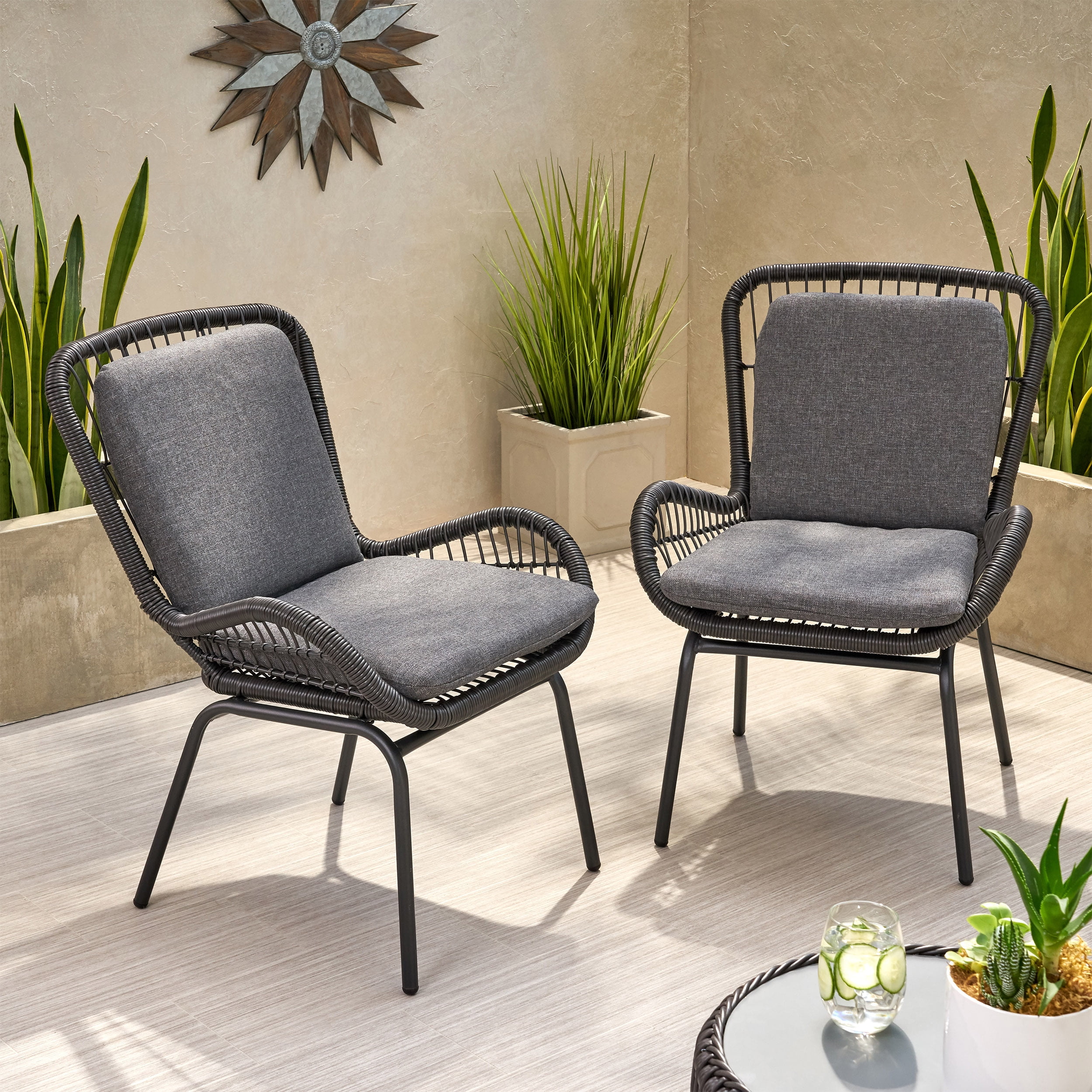 Furvclv 2 Pieces Patio Chairs, Outdoor Wicker Furniture Upholstered ...