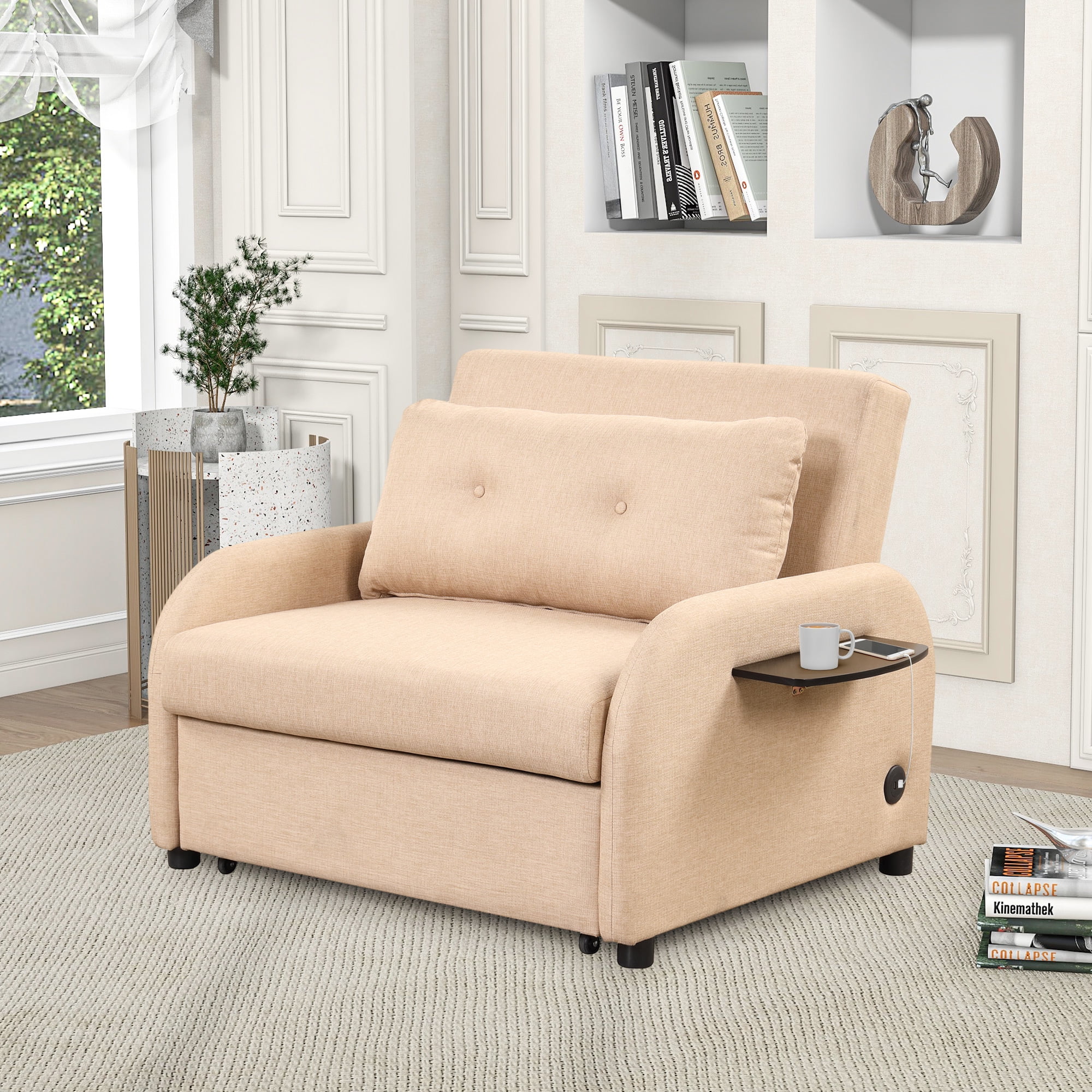 Furvclv 3 In 1 Convertible Chair Bed, Pull Out Foldable Sleeper Chair ...