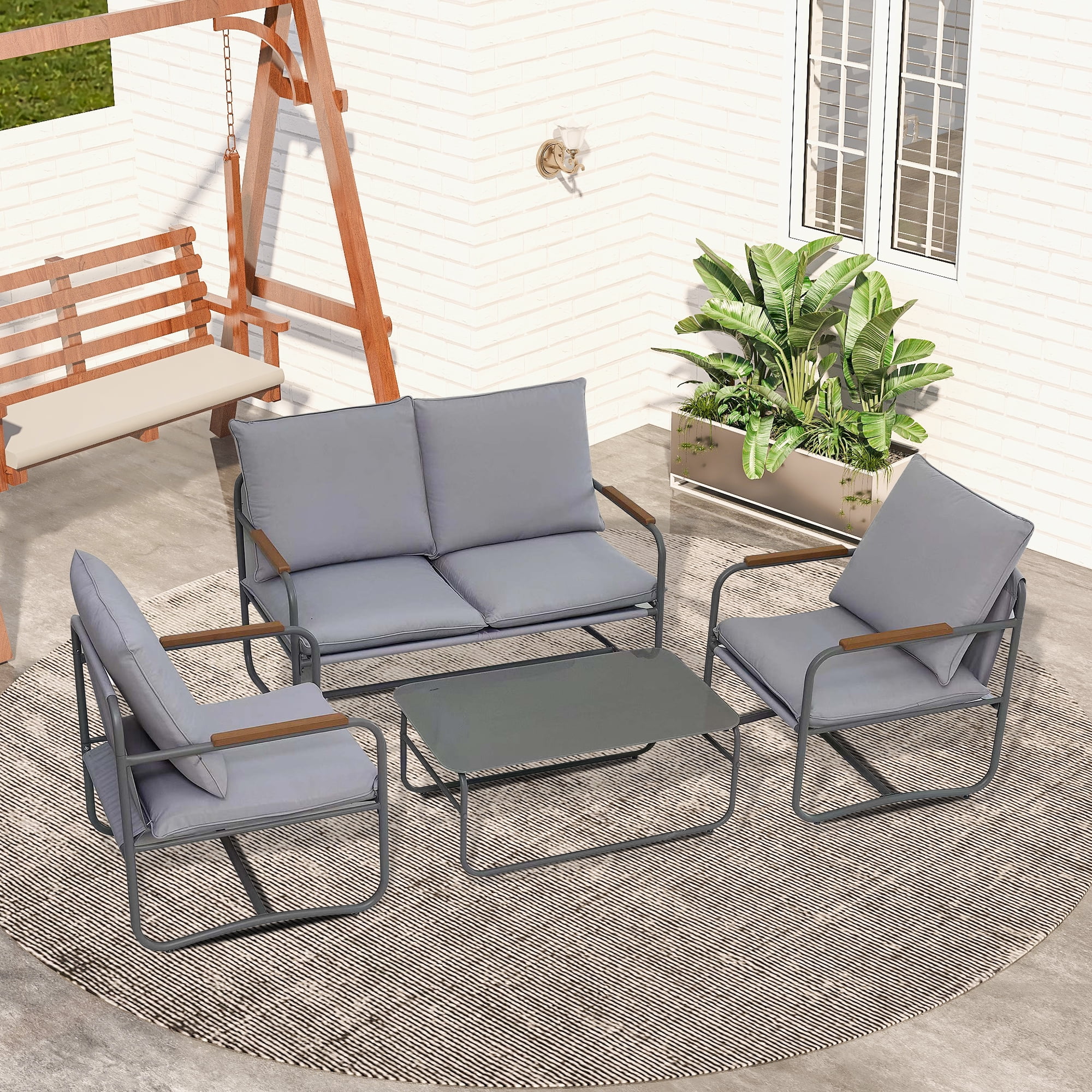 Furvclv 4 Piece Patio Set, Porch Furniture Set, All Weather Embedded ...