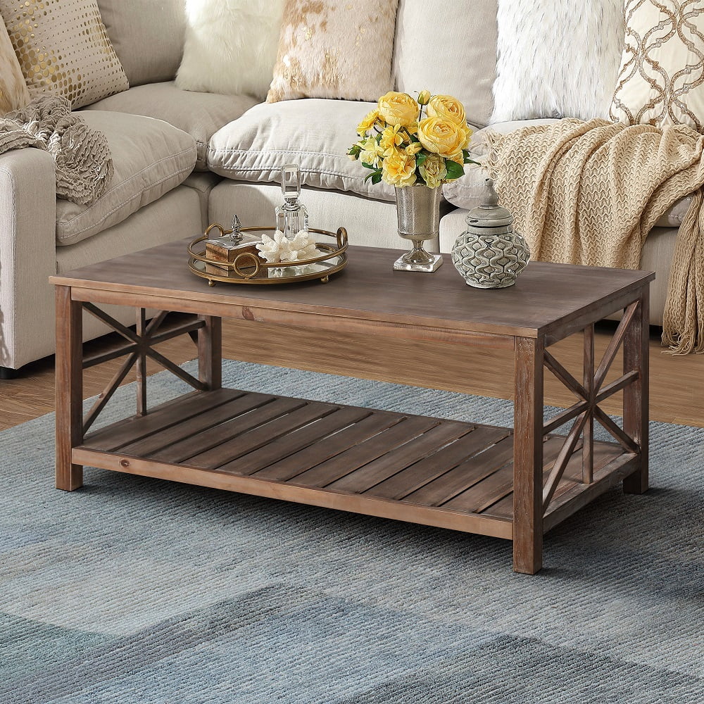 Furvclv 47in Industrial Coffee Table With Storage Shelf, Modern Rustic ...