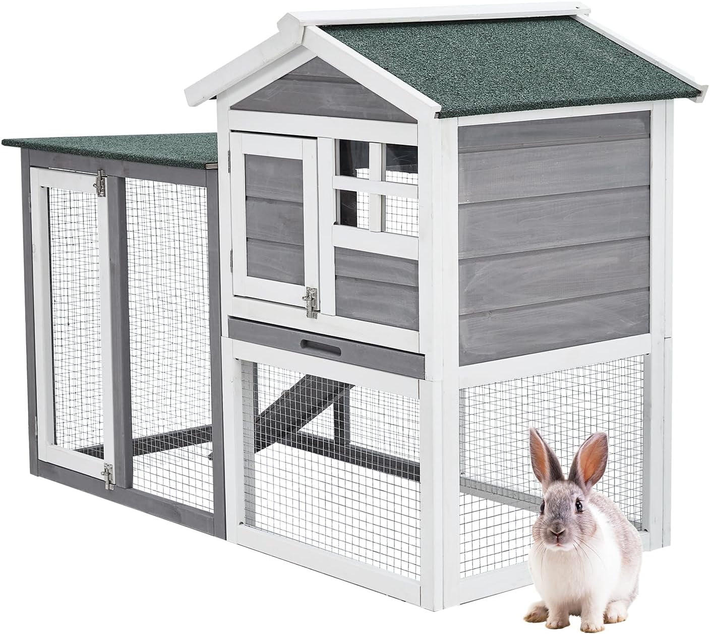 Furvclv 48" Wooden Rabbit Hutch for Small Animals, 2 Lockable Doors ...