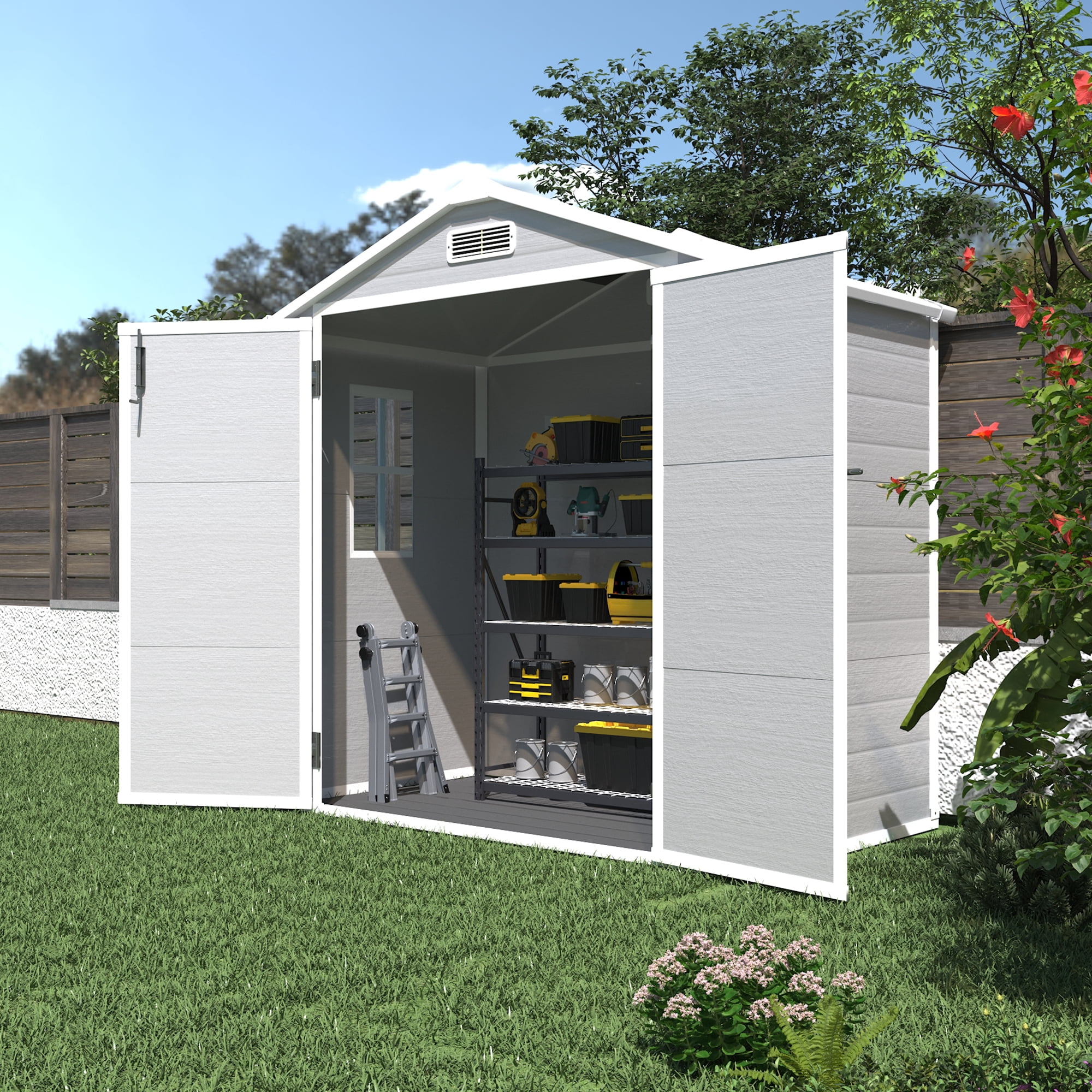 Furvclv 6'x4.4' Resin Outdoor Storage Shed With Floor, Weather ...