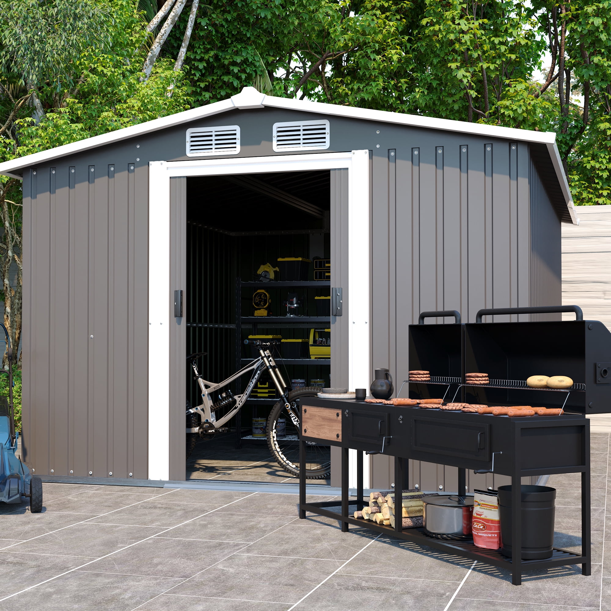 Furvclv 8FTx10FT Outdoor Storage Shed, Sturdy Metal Steel Garden ...