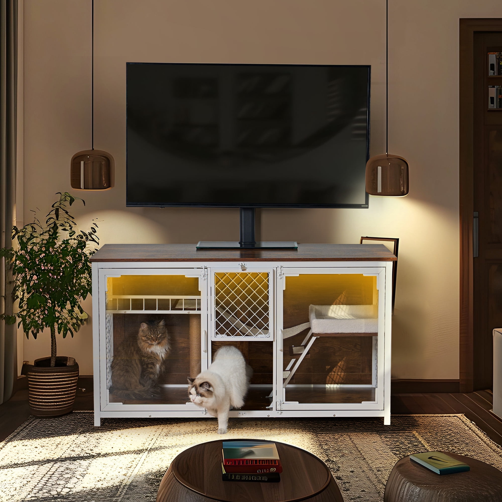 Furvclv Cat Litter Box Enclosure Furniture Wooden TV Stand Side Table ...