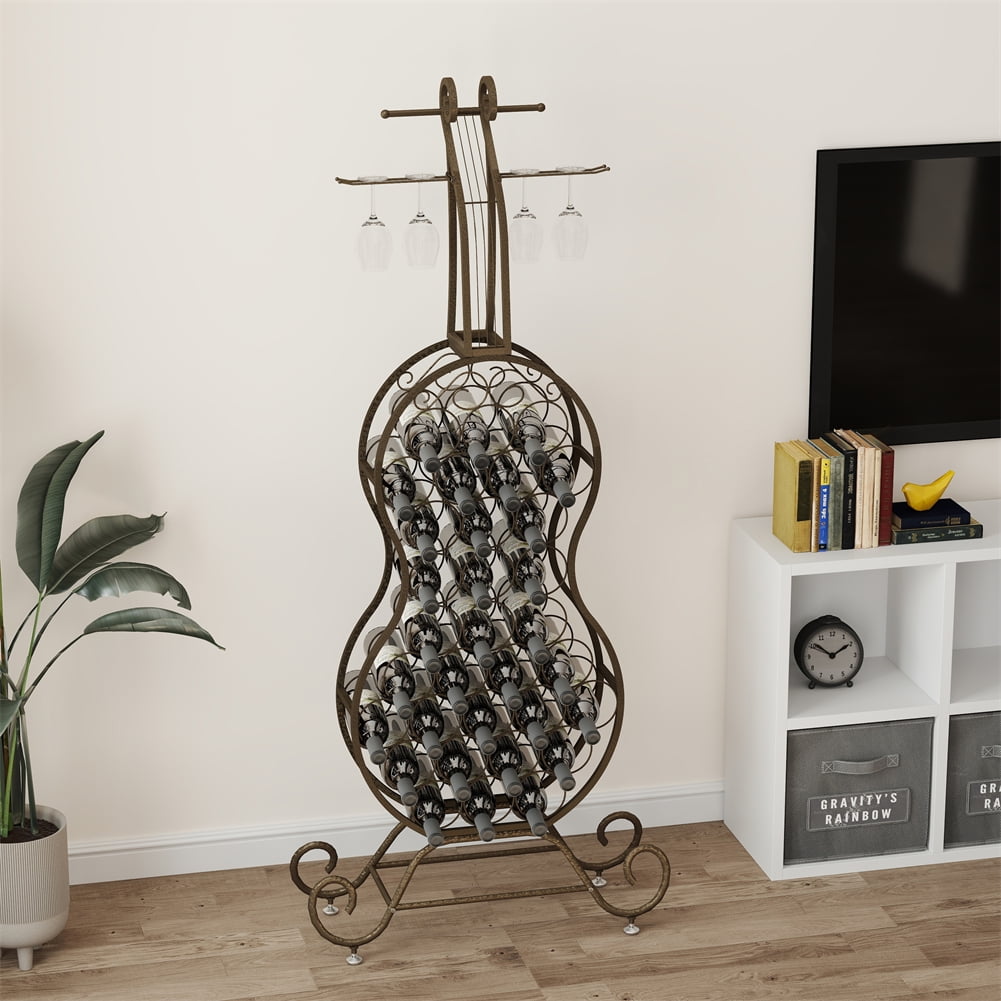 Furvclv Cello Shape Wine Bakers Rack, 32-Bottle Freestanding Wine Rack ...