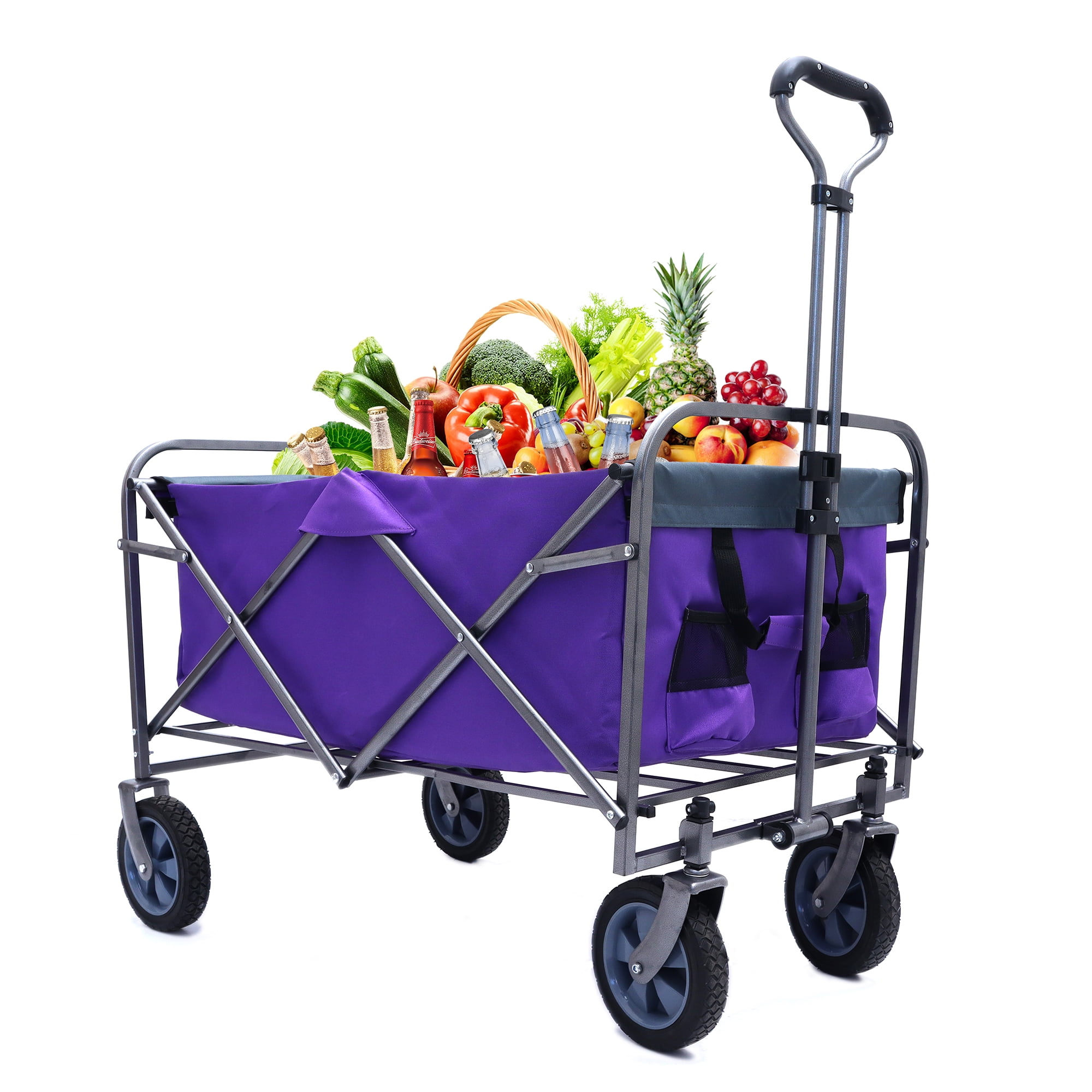 Furvclv Collapsible Wagon Cart With Wheels, Foldable Utility Heavy Duty ...