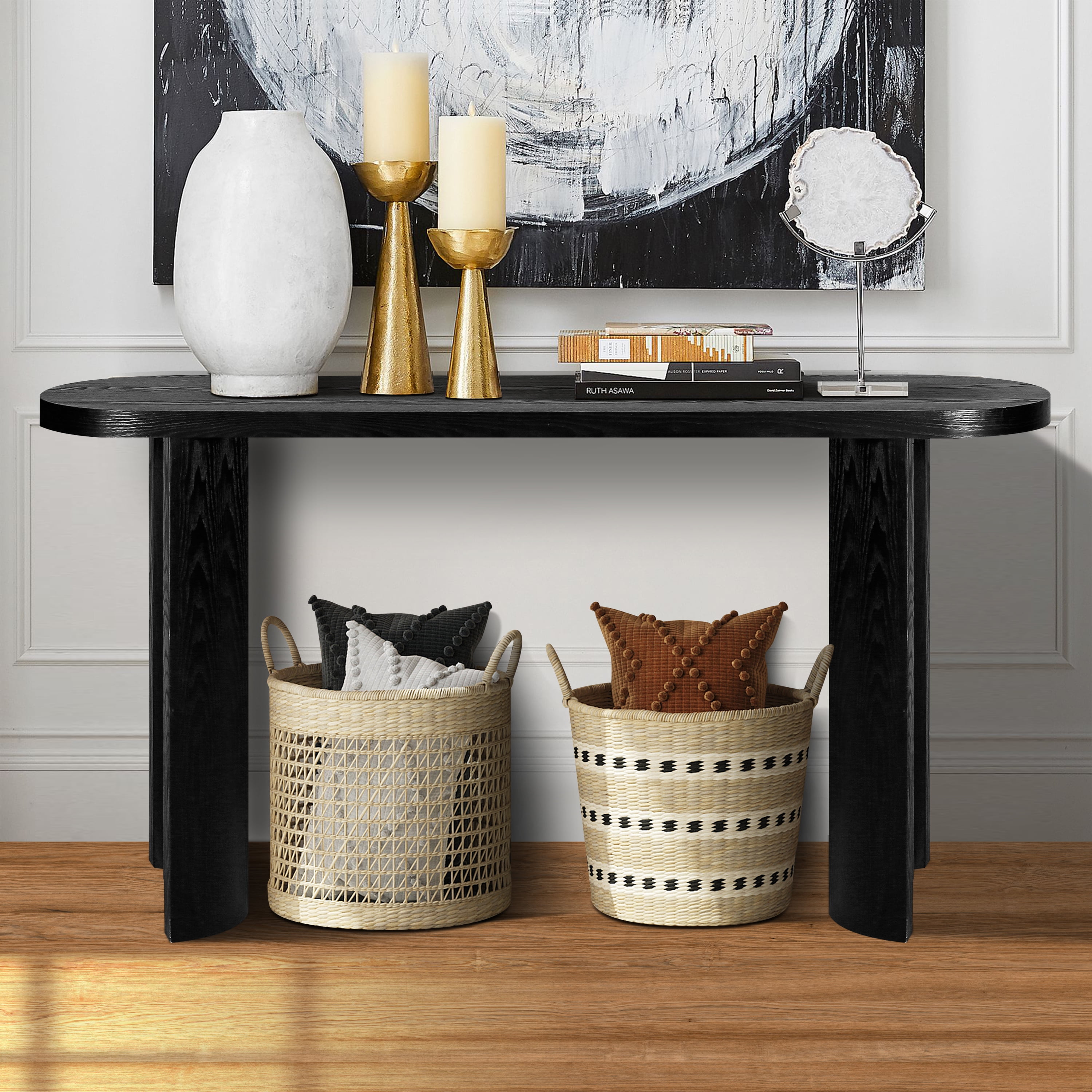 Furvclv Console Table, Behind Couch Table With 60" Top, Curved Legs ...