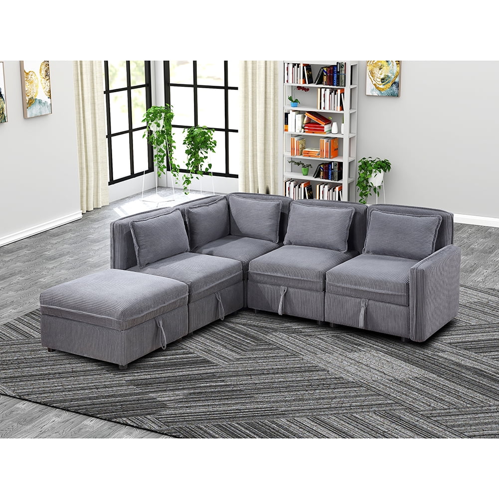 Furvclv Corduroy Sectional Sofa Couch Living Room Sofa Couch Set With ...