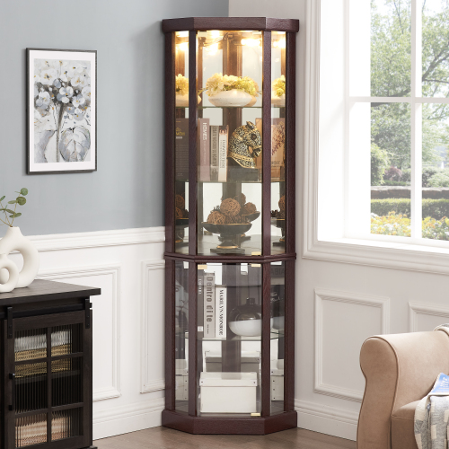 Furvclv Corner Glass Display Cabinet, Lighted Curio Cabinet, Antique ...
