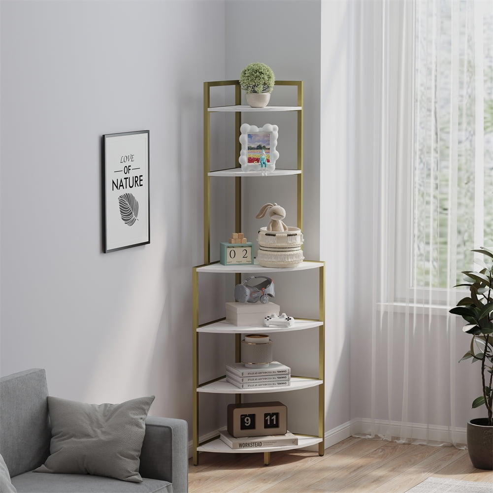 Furvclv Corner Shelf, 6 Tier Bookshelf Open Corner Shelf Stand, Wall ...