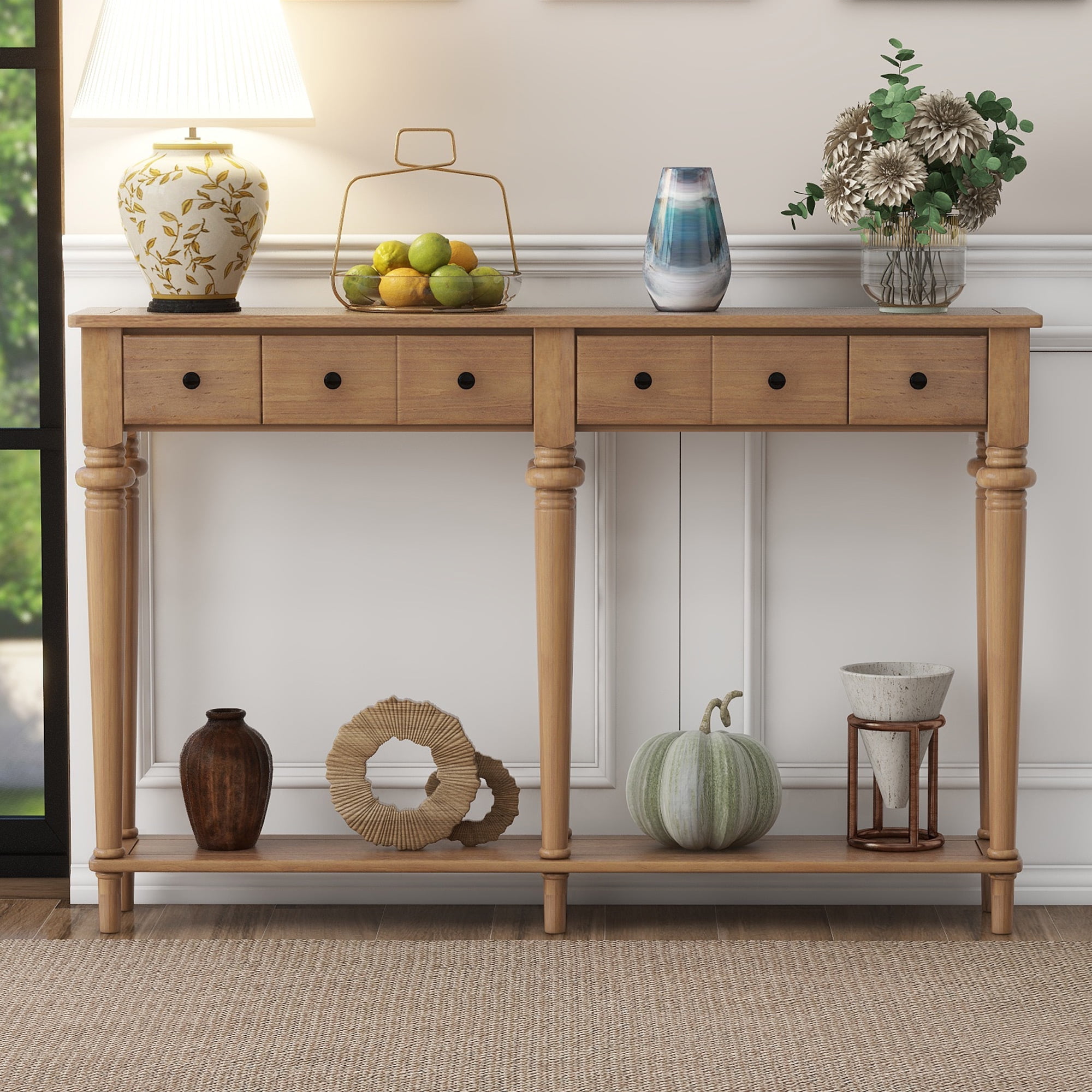 Furvclv Entryway Table, Retro Console Table With 4 Drawers, Vintage ...