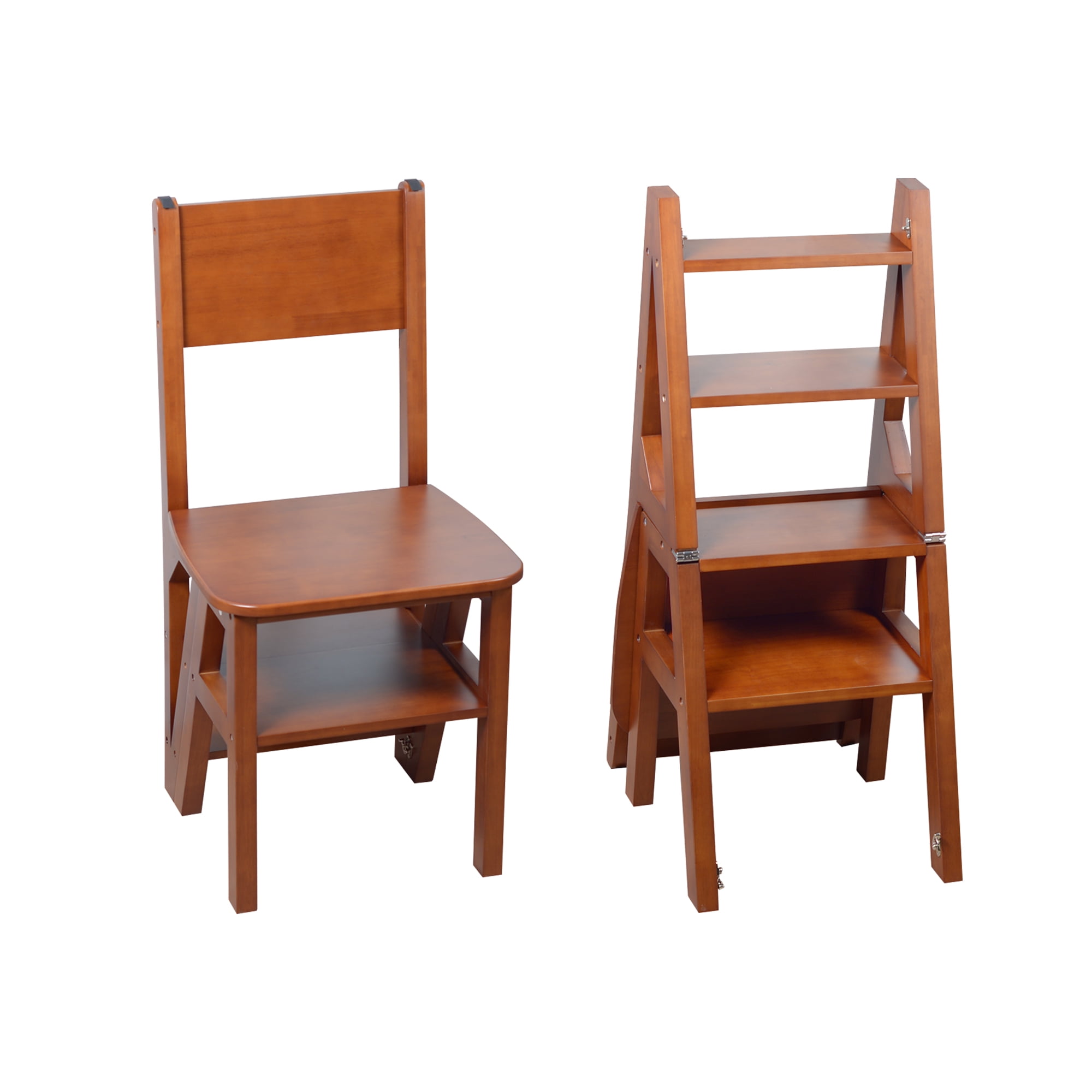 Furvclv Folding Ladder Chair, Multifunction Wood Step Folding Stool ...