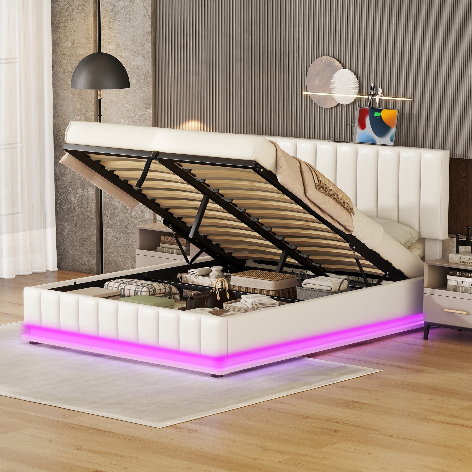 Furvclv Full Size/Queen Size Lift Up Storage Bed With Hydraulic System ...