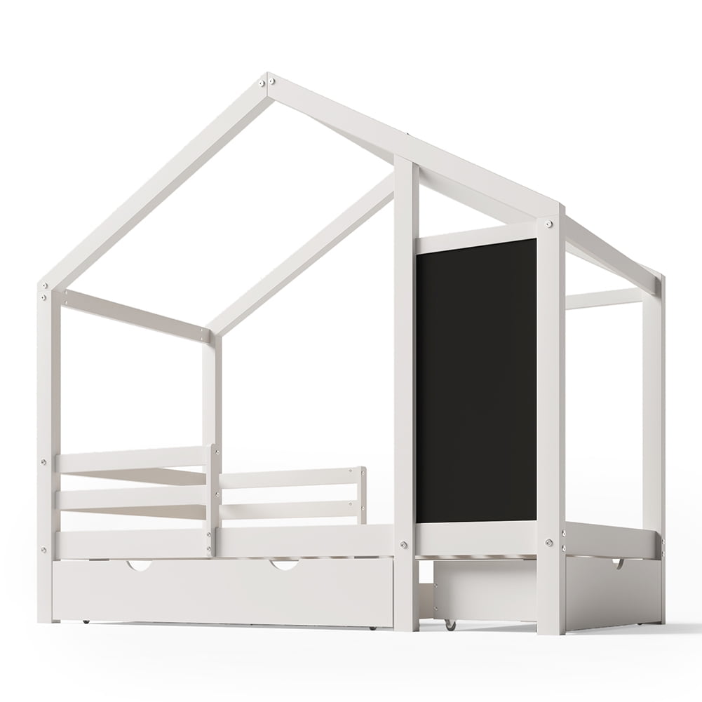 Furvclv Fun Playhouse Bed Frames With Roof Blackboard And Drawers 2 ...