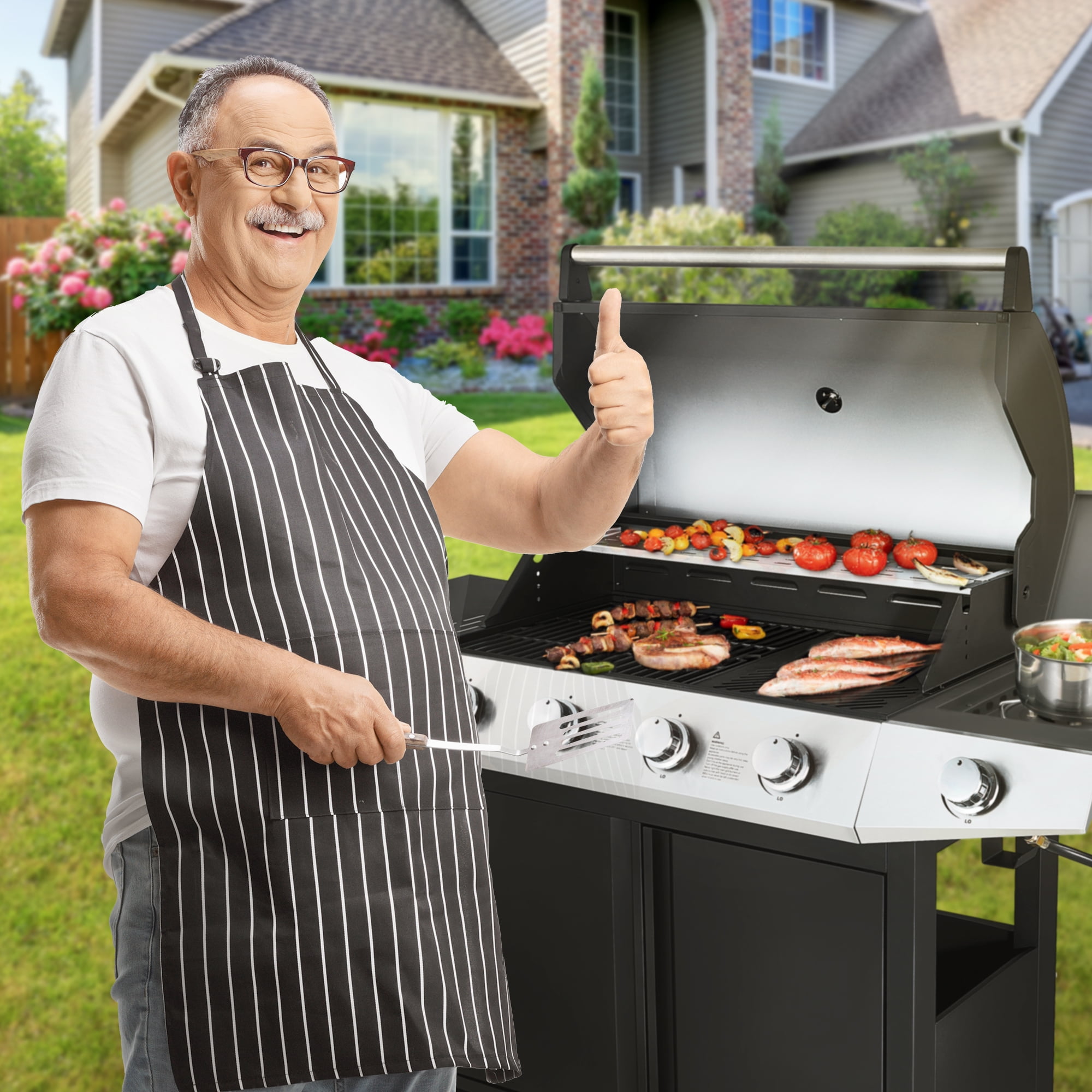 Furvclv Gas Grill 4 Burner Propane Barbecue Grill, BBQ 4-Burner Cabinet ...