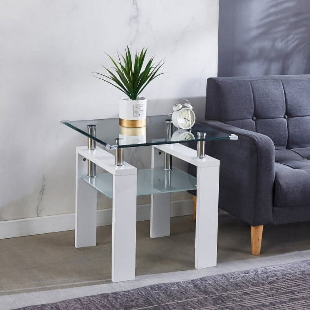 Furvclv Glass Side Table, End Tables Living Room With Frosted Glass ...