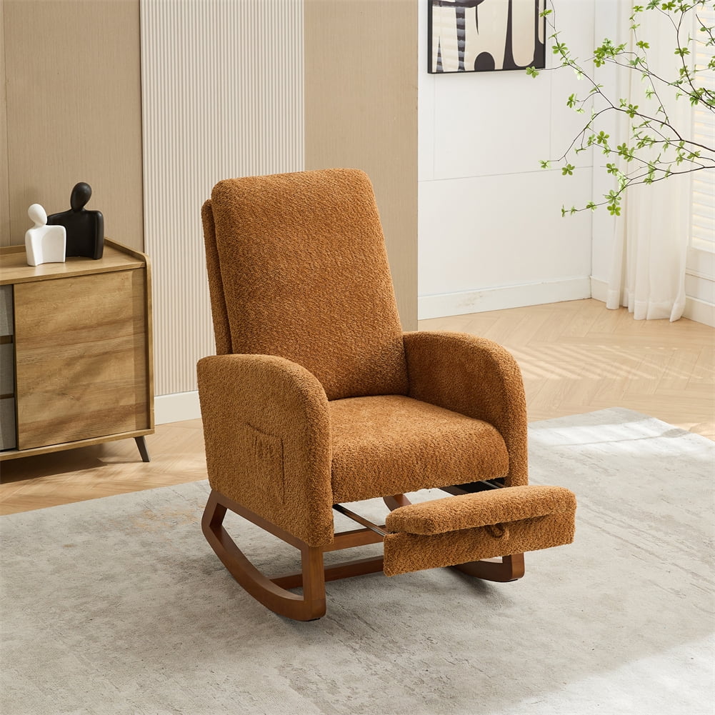Furvclv Gliding Rocking Chair With Retractable Footrest & High Back ...