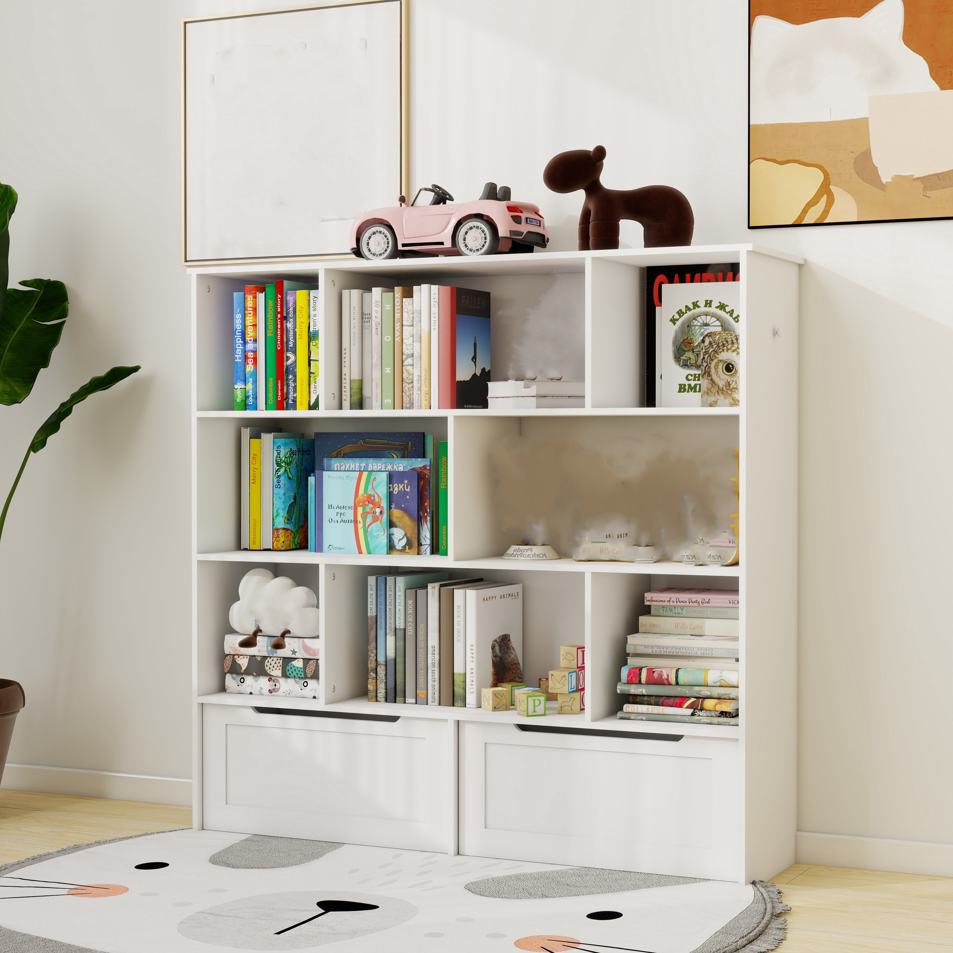 Furvclv Kids Bookshelf And Toy Storage, With 2 Movable Drawers, 8 ...