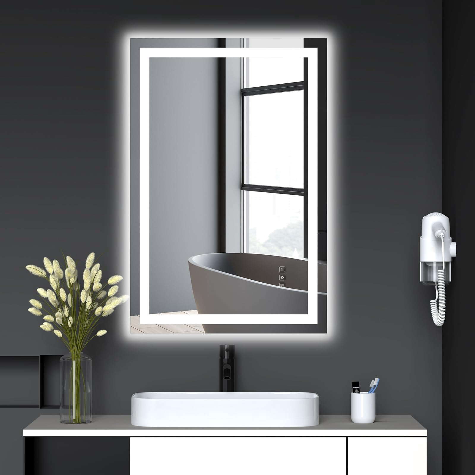 Furvclv LED Bathroom Mirror 24"x 36" with Front and Backlight, Dimmable ...