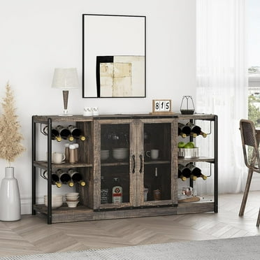 Rustic Wine Bar Cabinet, Multifunctional Storage - 55 Inch, Black Gray ...