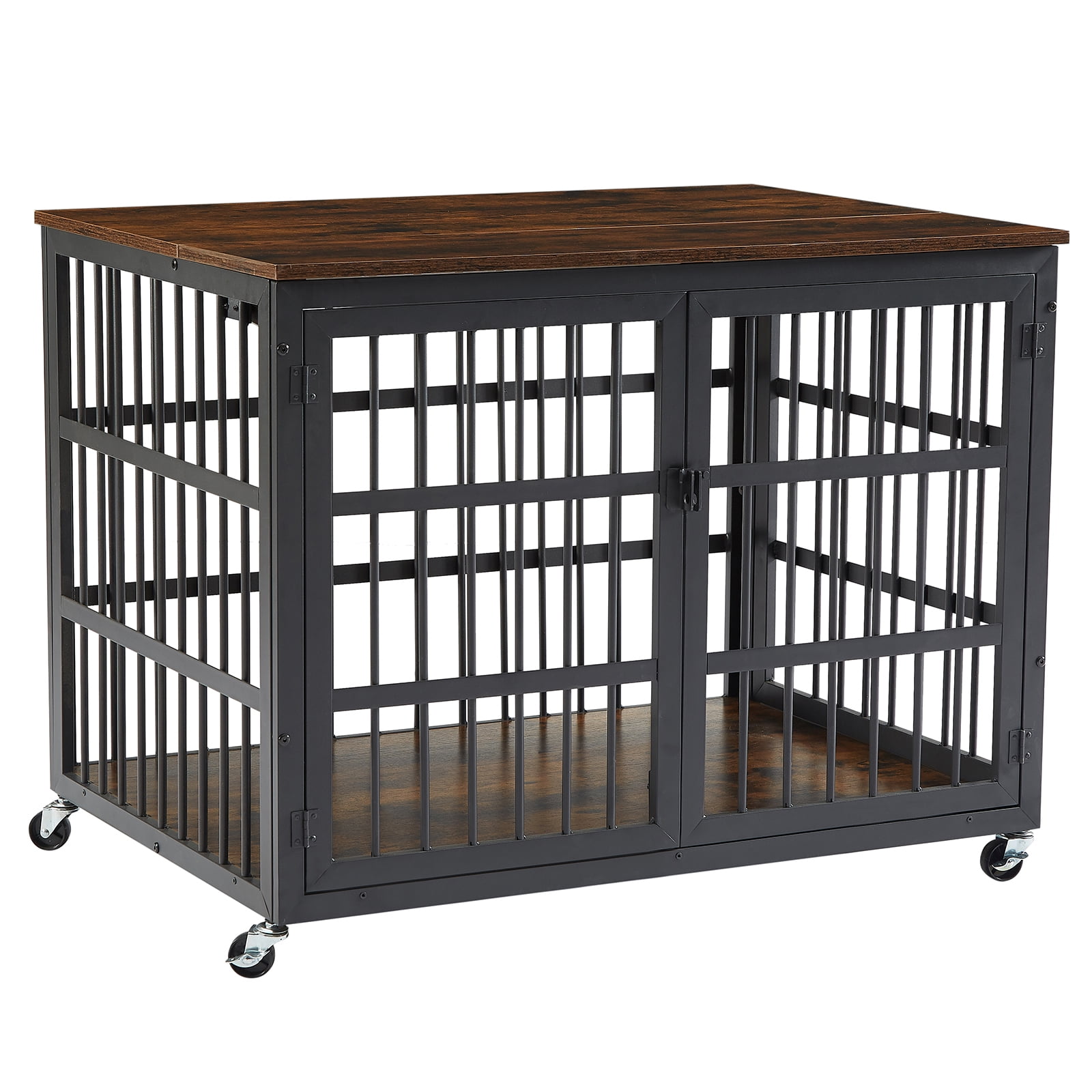 Furvclv Metal Dog Crate, Heavy Duty Dog Kennel With Wheels, Openable ...