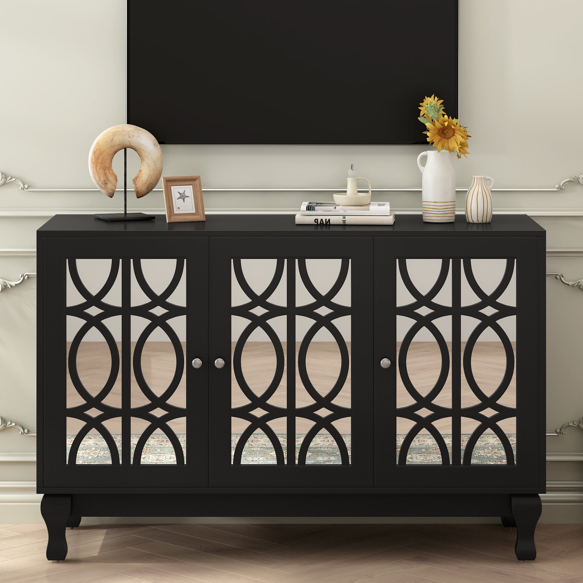 Furvclv Mirrored TV Stand For TVs Up To 55 Inches, Modern Entertainment ...