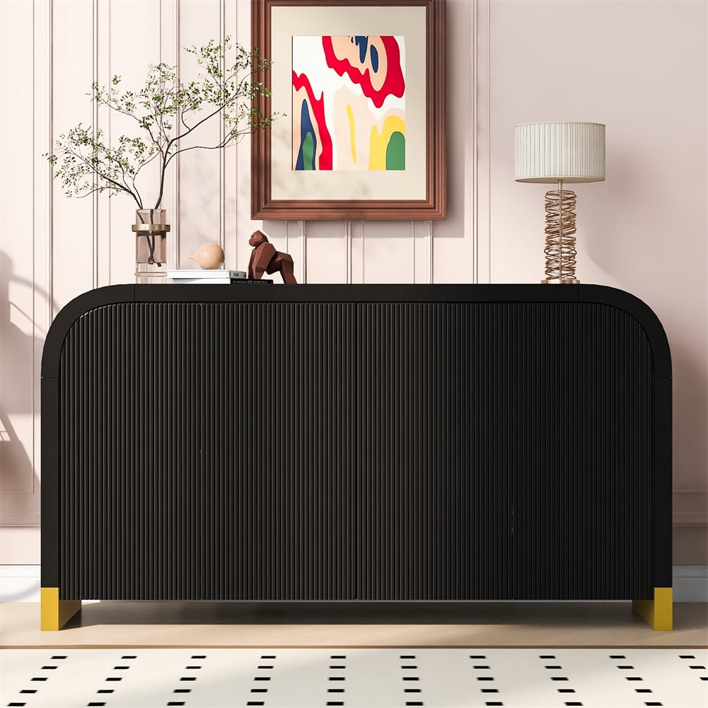 Furvclv Modern 4 Wavy Door Curved Corner Sideboard Storage Cabinet With ...