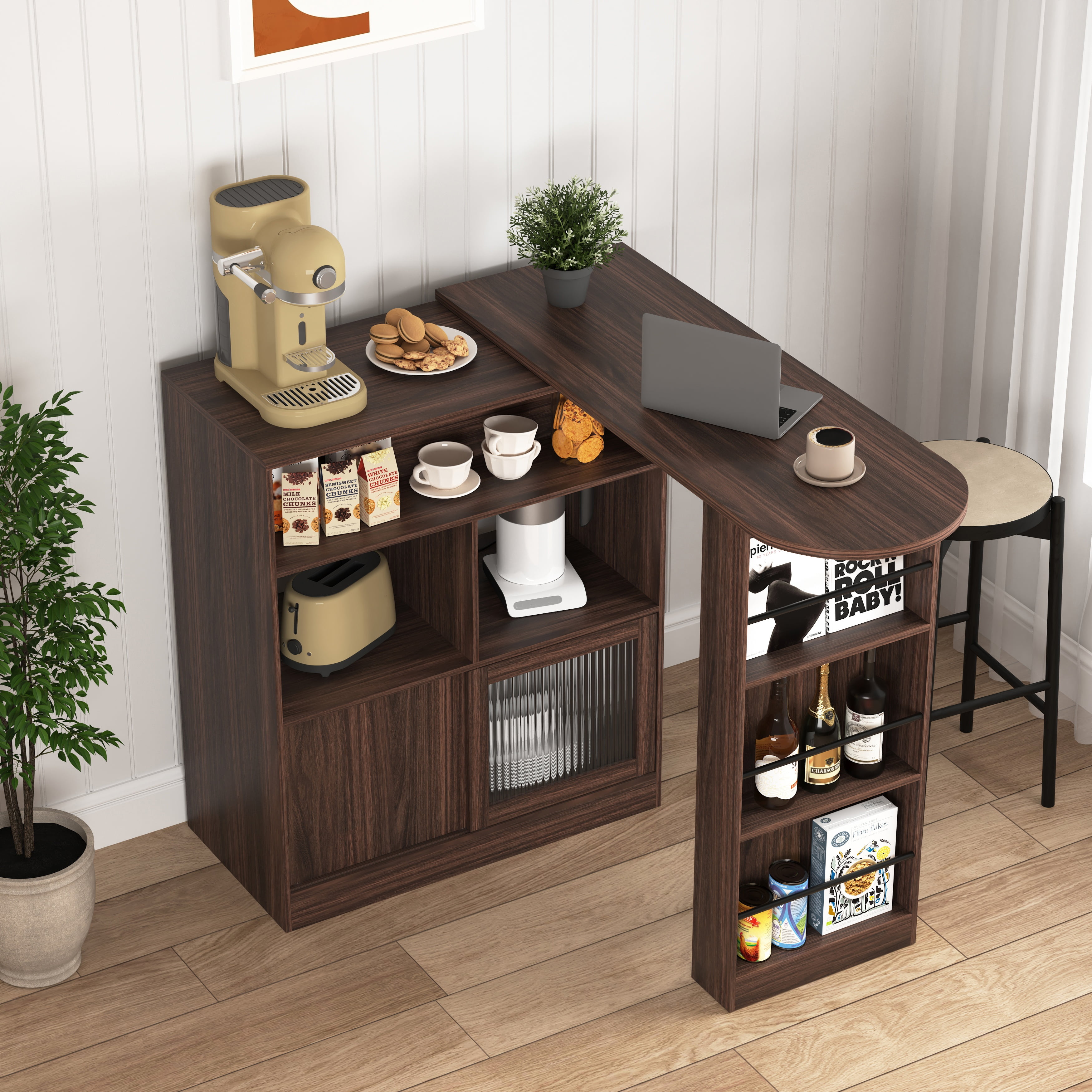 Furvclv Modern Bar Cabinet With Rotating Top, Counter Height Dining ...