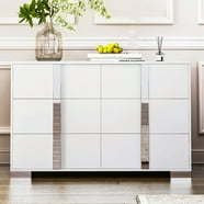Modern Luxury Multi-Functional Island Vanity Dresser and Storage Cabinet with Glass Tabletop ...
