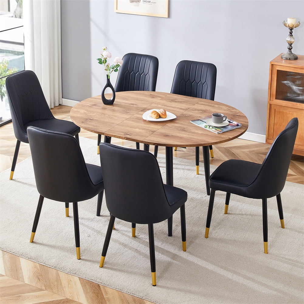 Furvclv Modern Extendable Dining Table With 6 PU Upholstered Chairs, 7 ...