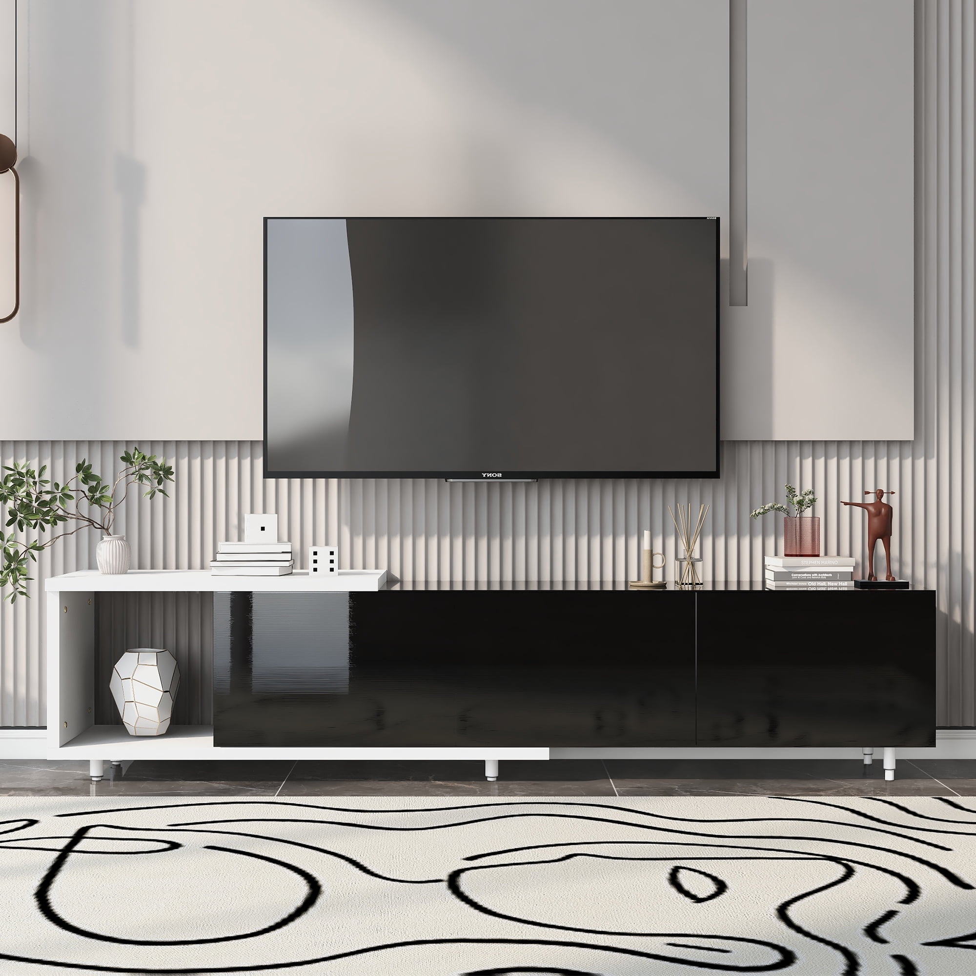 Furvclv Modern Stylish TV Stand For 80+ Inch TV Cabinet Functional ...