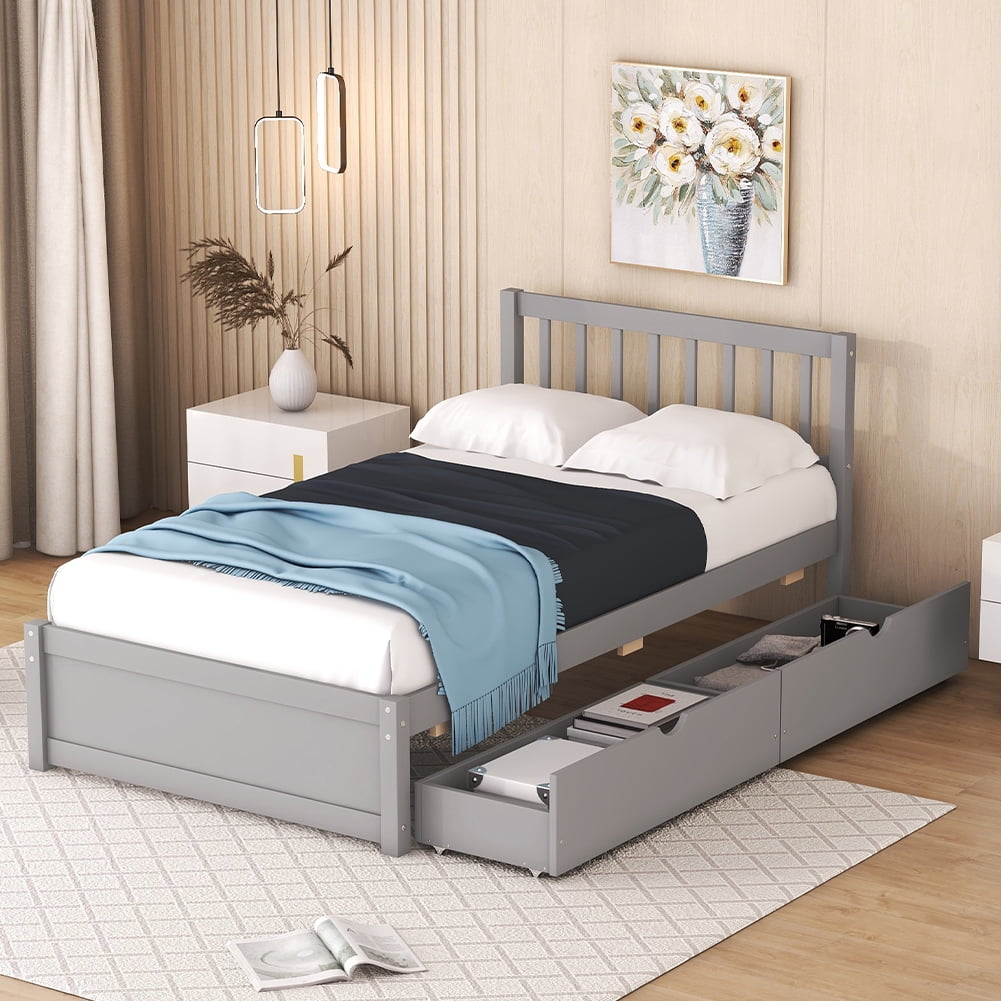 Furvclv Modern Twin Size Platform Bed With 2 Drawers, Headboard And ...