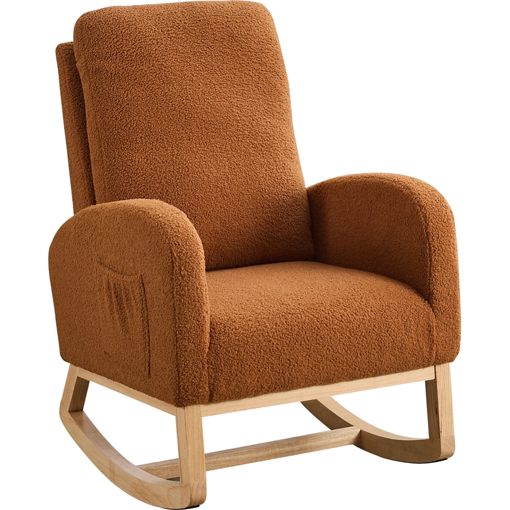 Furvclv Nursery Rocking Chair With Side Pockets, Upholstered Modern ...