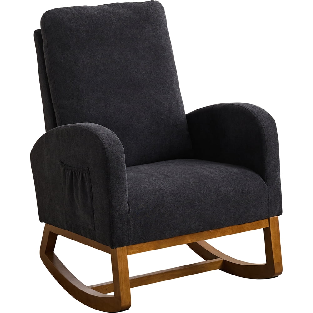 Furvclv Nursery Rocking Chair With Side Pockets, Upholstered Modern ...