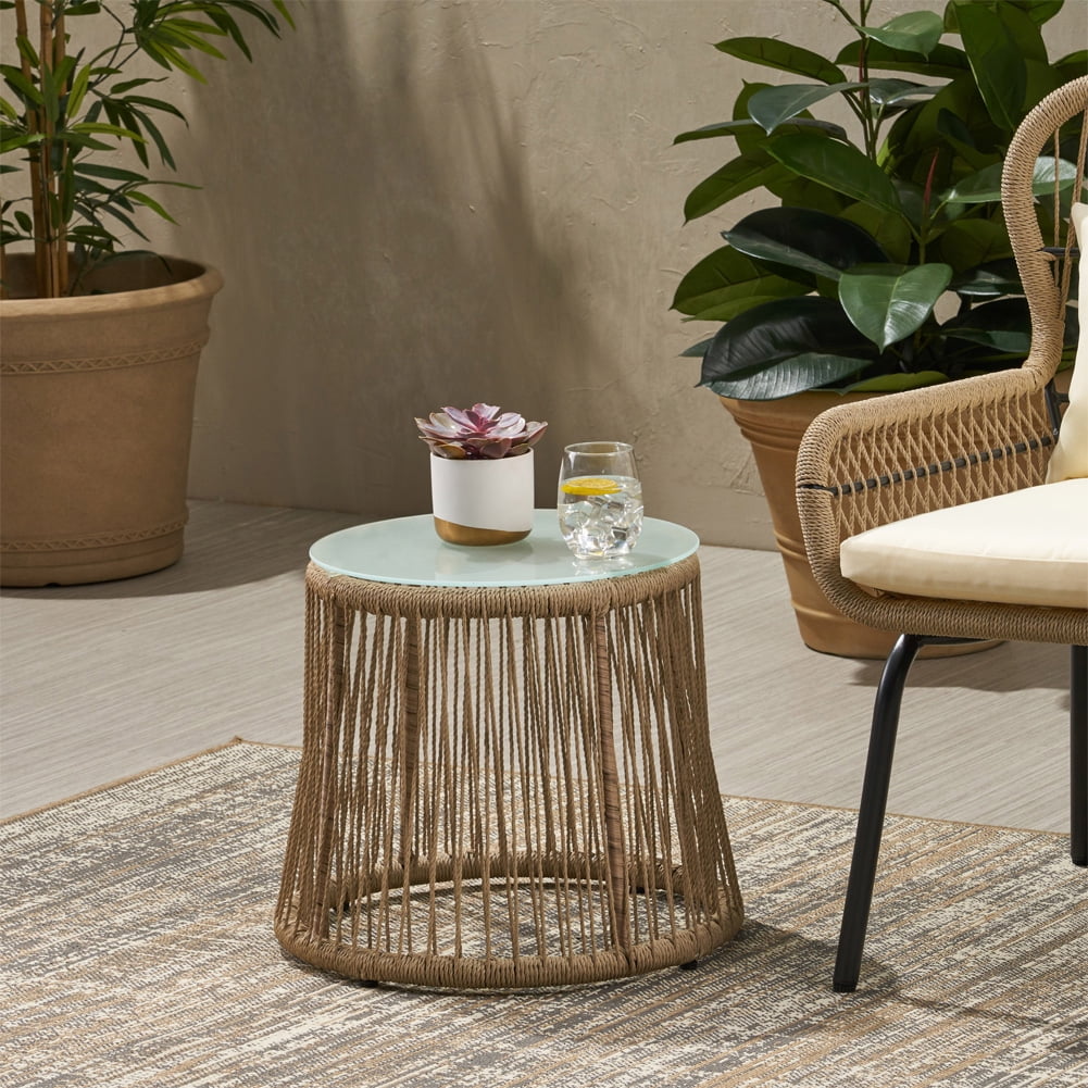 Furvclv Outdoor Coffee Table, Patio Side Table With Tempered Glass ...