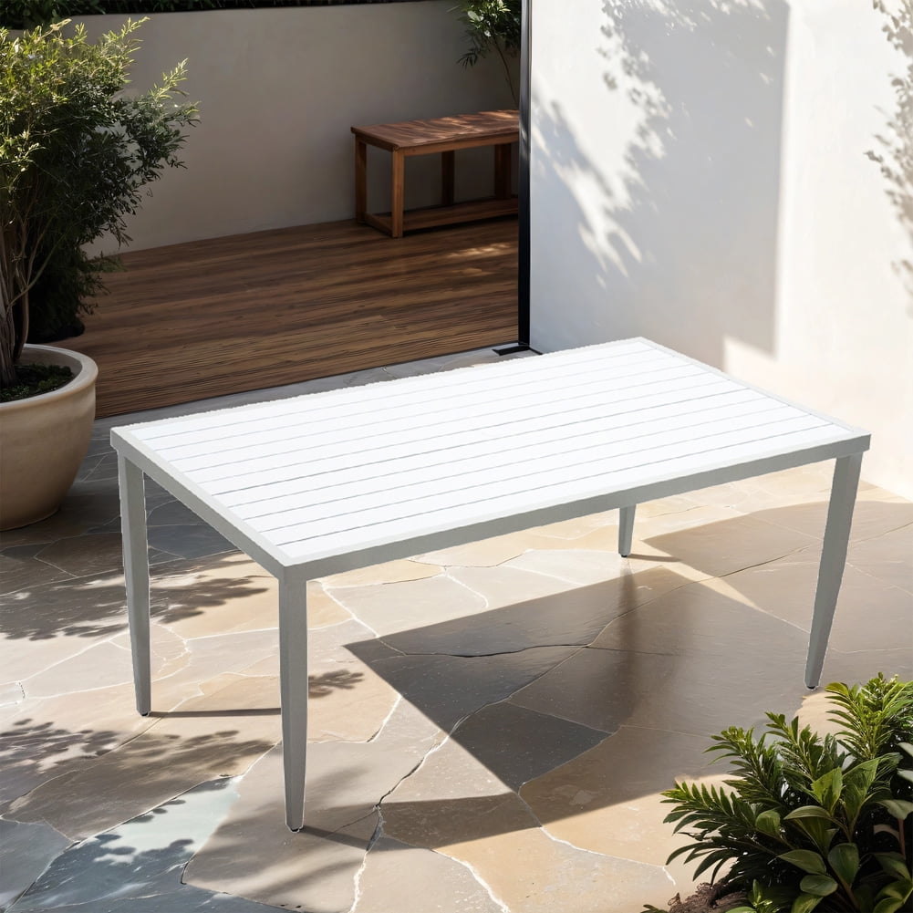 Outdoor Patio Dining Table, Aluminum 2-tone Table Top Rectangle Dining ...