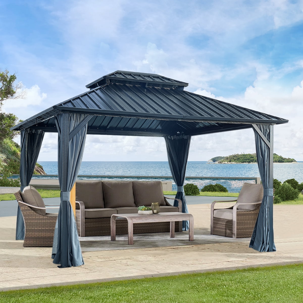 Furvclv Outdoor Patio Tent 12x12 Gazebo With Pre Drilled Base Aluminum ...