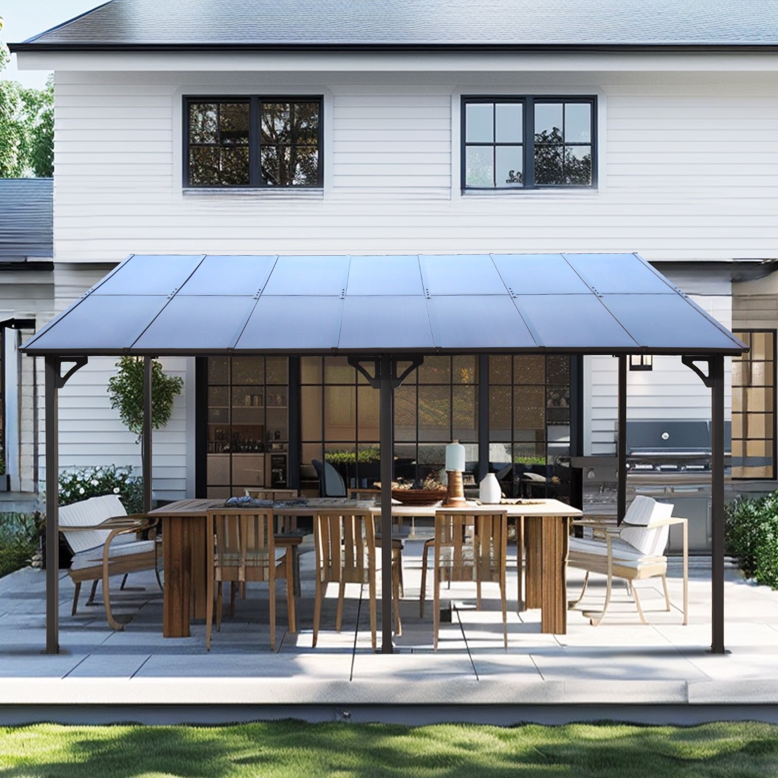 Furvclv Outdoor Wall Mounted Gazebo With Sun Shade Polycarbonate Roof ...