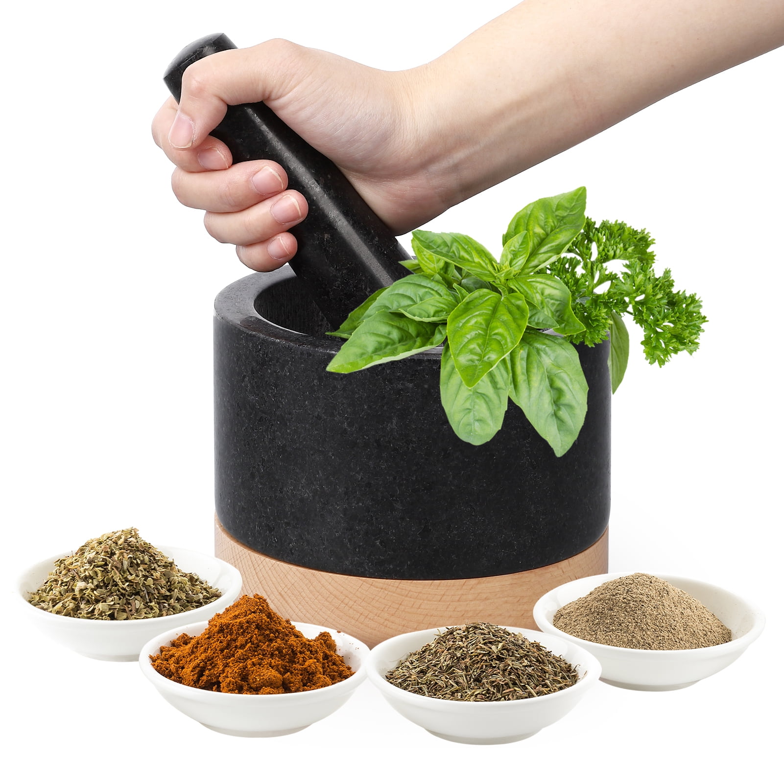 Furvclv Polished Granite Mortar and Pestle Set, Stone Grinder Bowl for ...