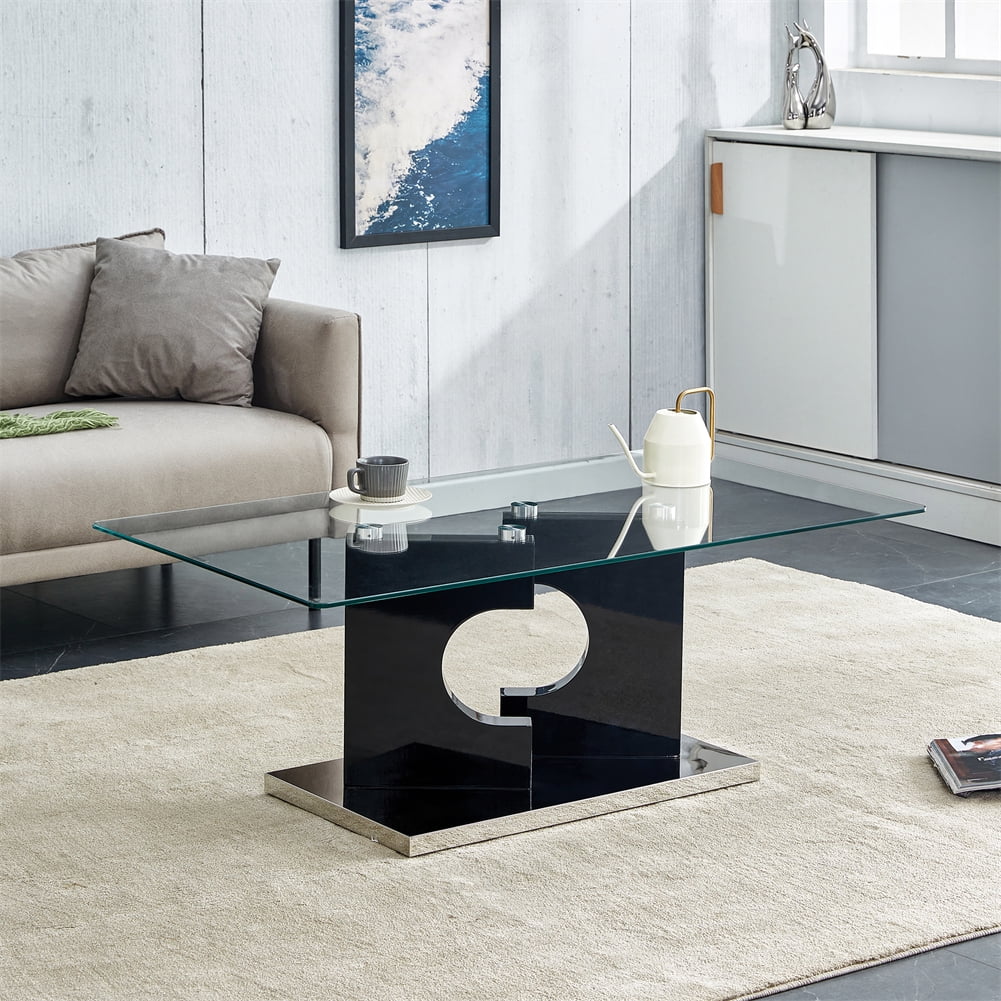 Furvclv Rectangular Modern Coffee Table With Tempered Glass Tabletop ...