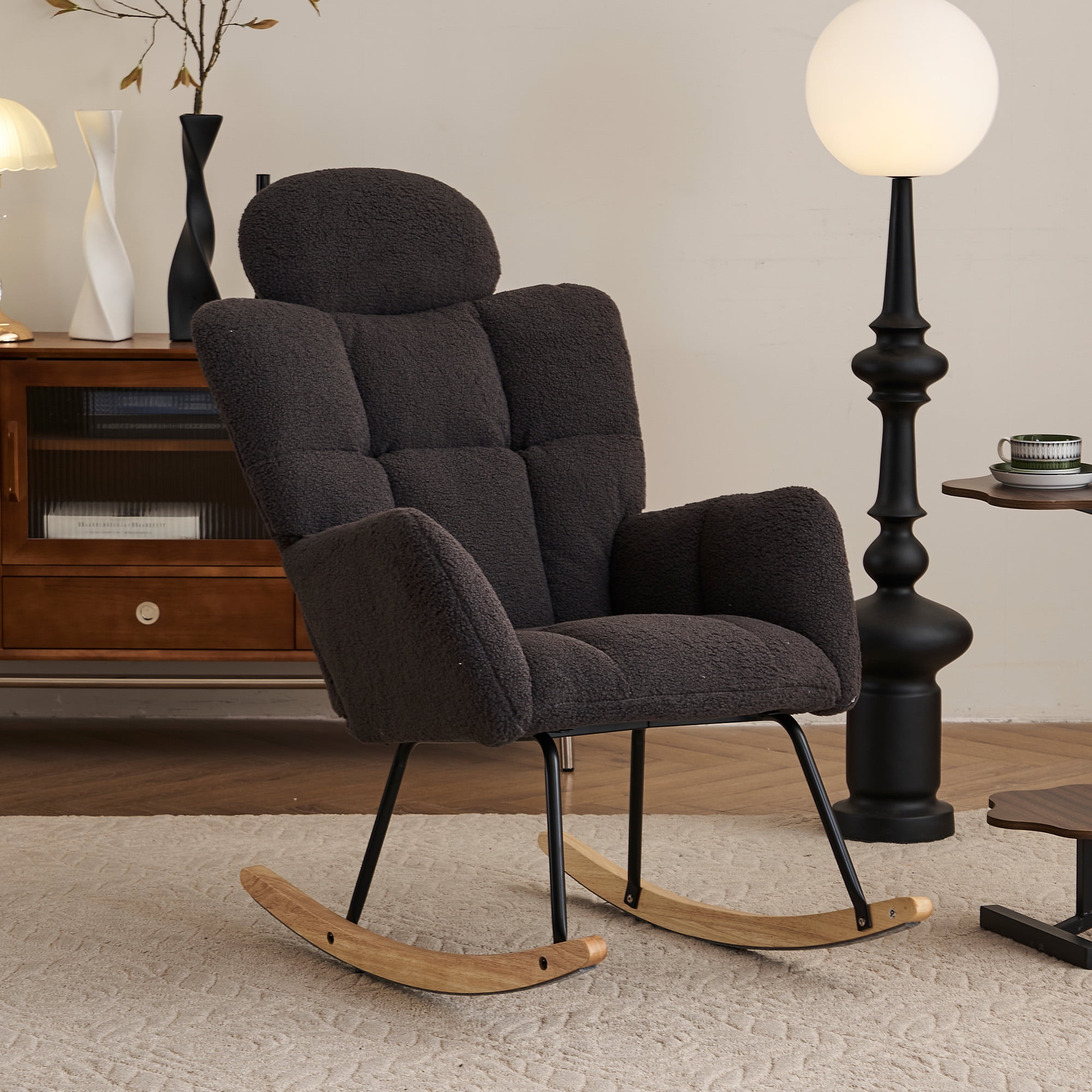 Furvclv Rocking Chair, Modern Upholstered Rocking Armchair With Thick ...