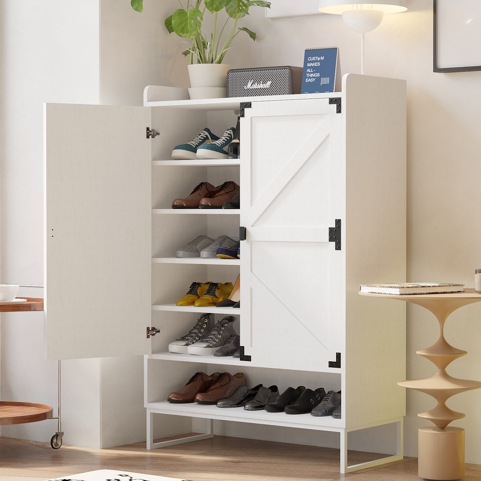 Furvclv Shoe Cabinet With Doors, Farmhouse 6-Tier Shoes Rack Organizer ...