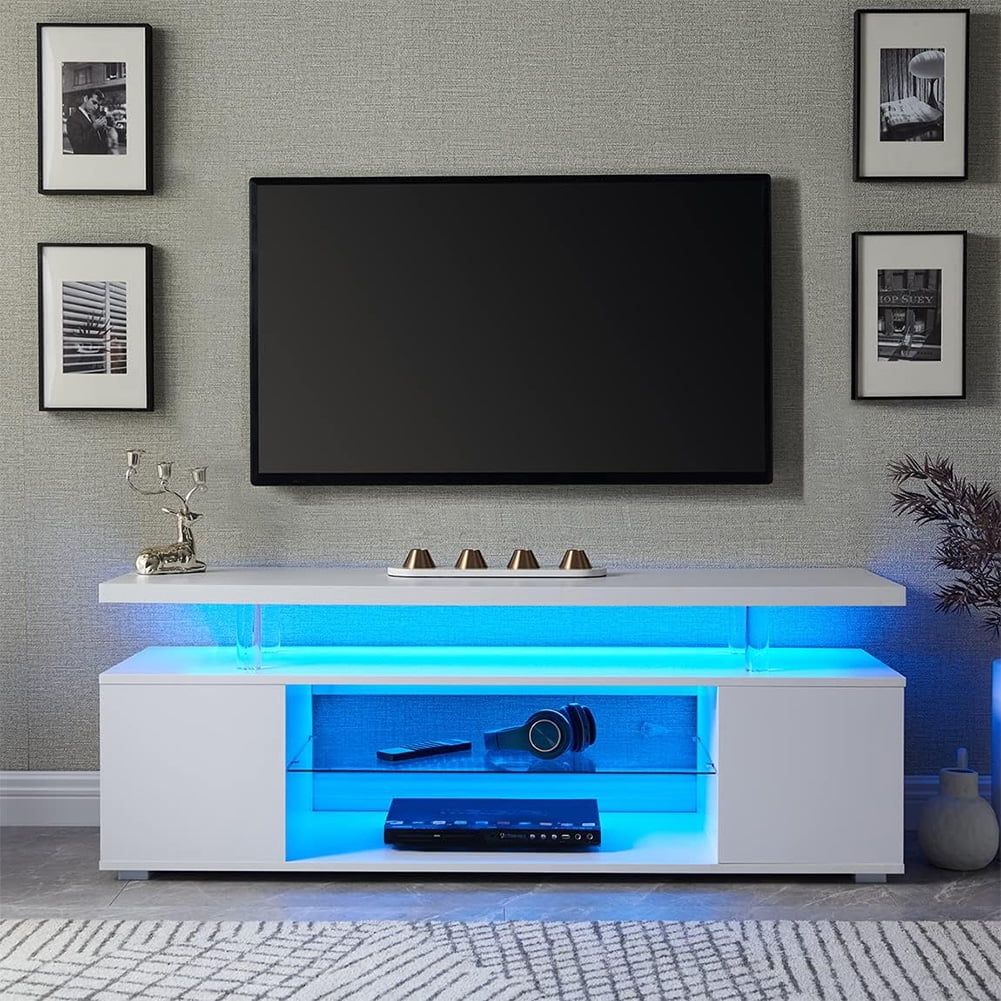 Furvclv TV Stand With LED Lights, Entertainment Center With 2 Open ...
