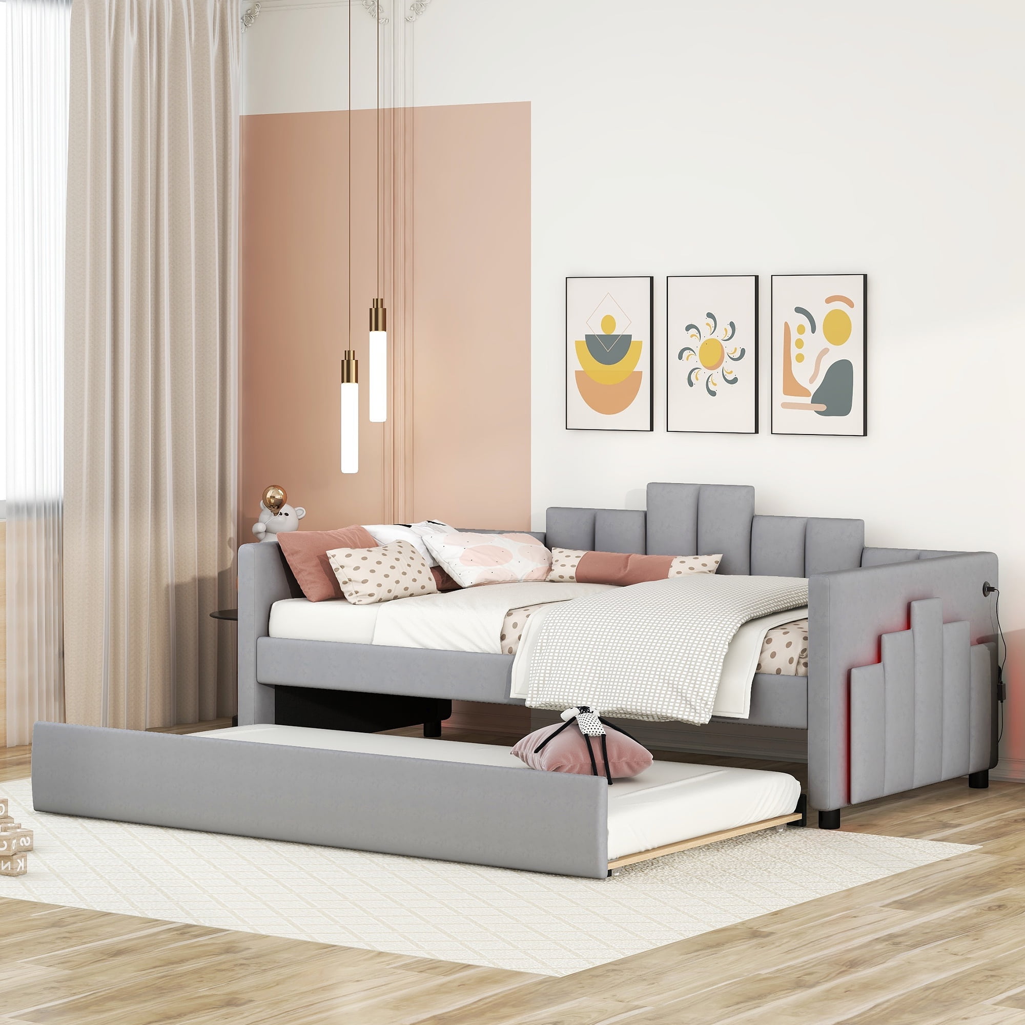 Furvclv Twin Size Daybed With Trundle, Light And USB Port, Not Need Box ...