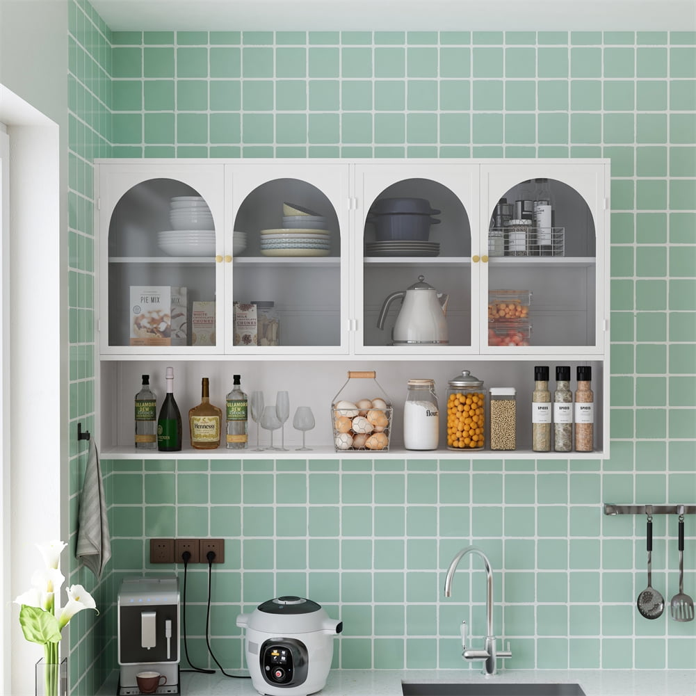 Furvclv Wall Mounted Kitchen Sideboard, Wall Cabinet With 4 Glass Doors ...
