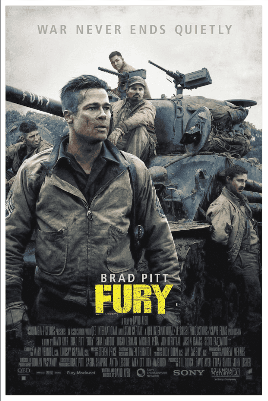 Fury 2014 Movie Poster 24x36 | WWII Action Thriller | Brad Pitt ...