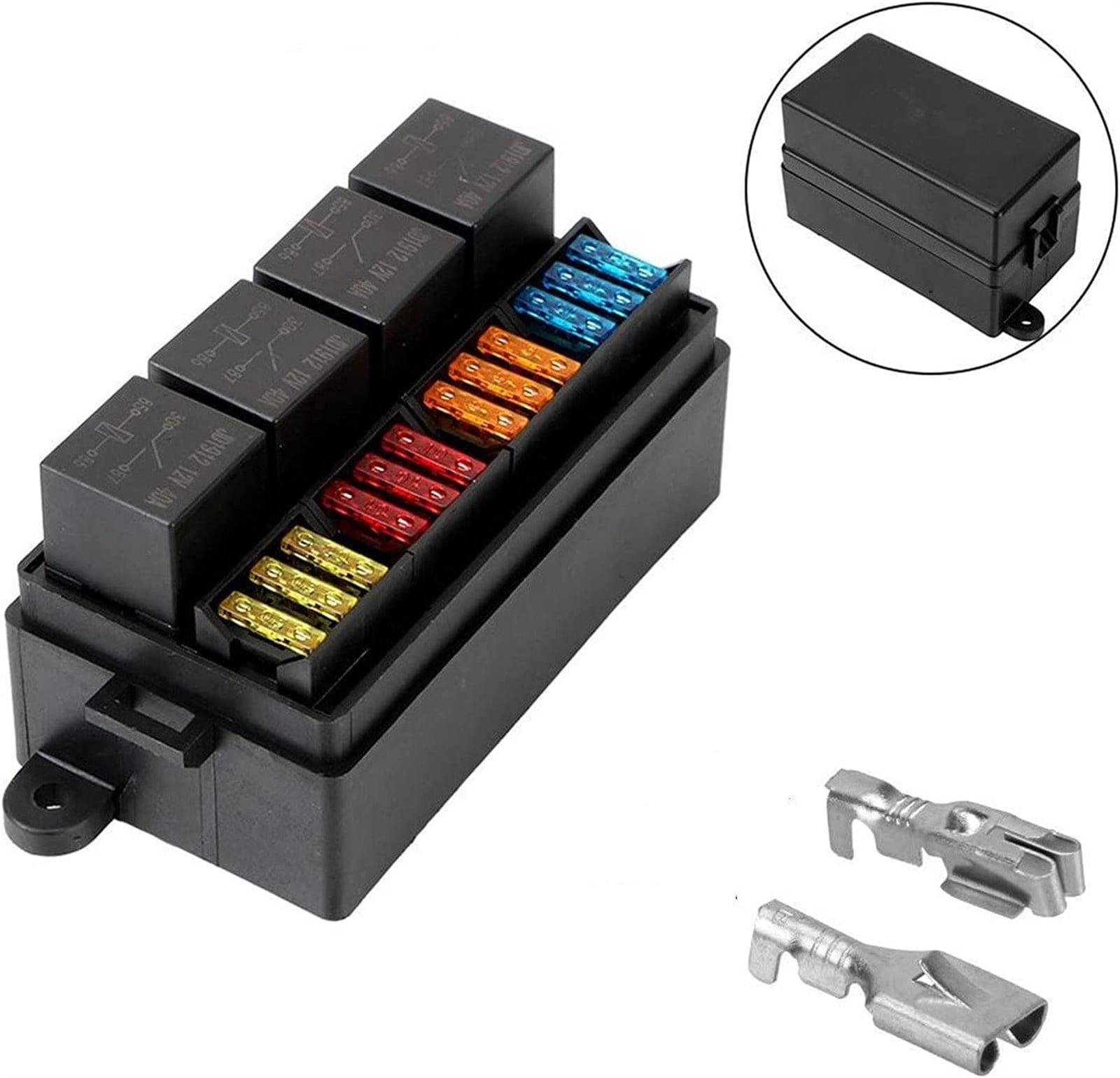 Fuse 12 Way Blade Fuse Holder Box with Spade Terminals 4Pin 12V 40A ...