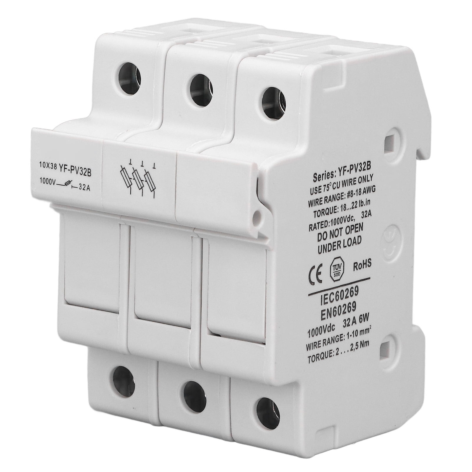 Fuse Holder DC1000V 32A 6W 3 Pole Fuse Holder DIN Rail Mounted Fuse ...